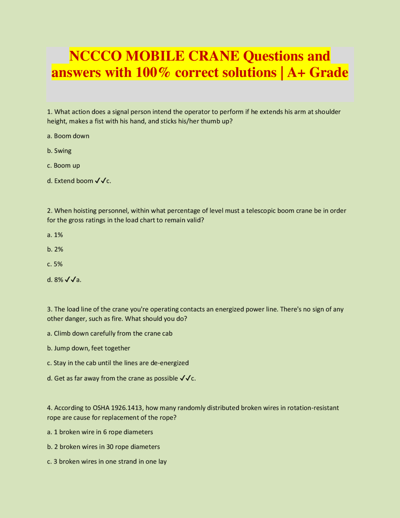 NCCCO MOBILE CRANE Questions and answers with 100% correct solutions | A+ Grade | Exams ...