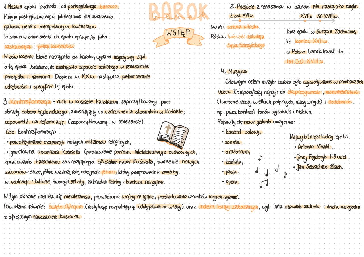 Barok - wstęp do epoki | Notatki Język polski | Docsity