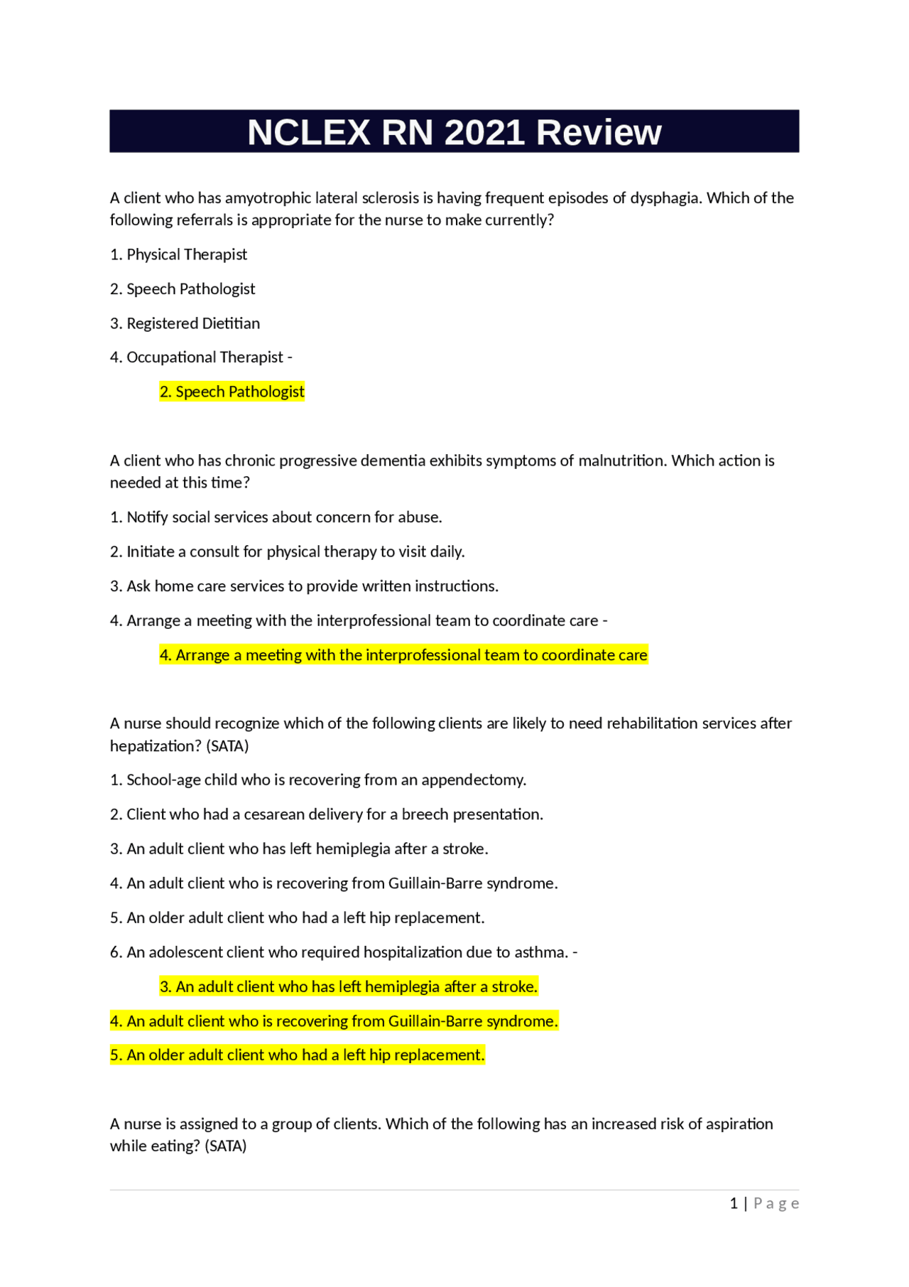 NCLEX RN 2021 Review NCLEX RN 2021 Review | Exams Nursing | Docsity