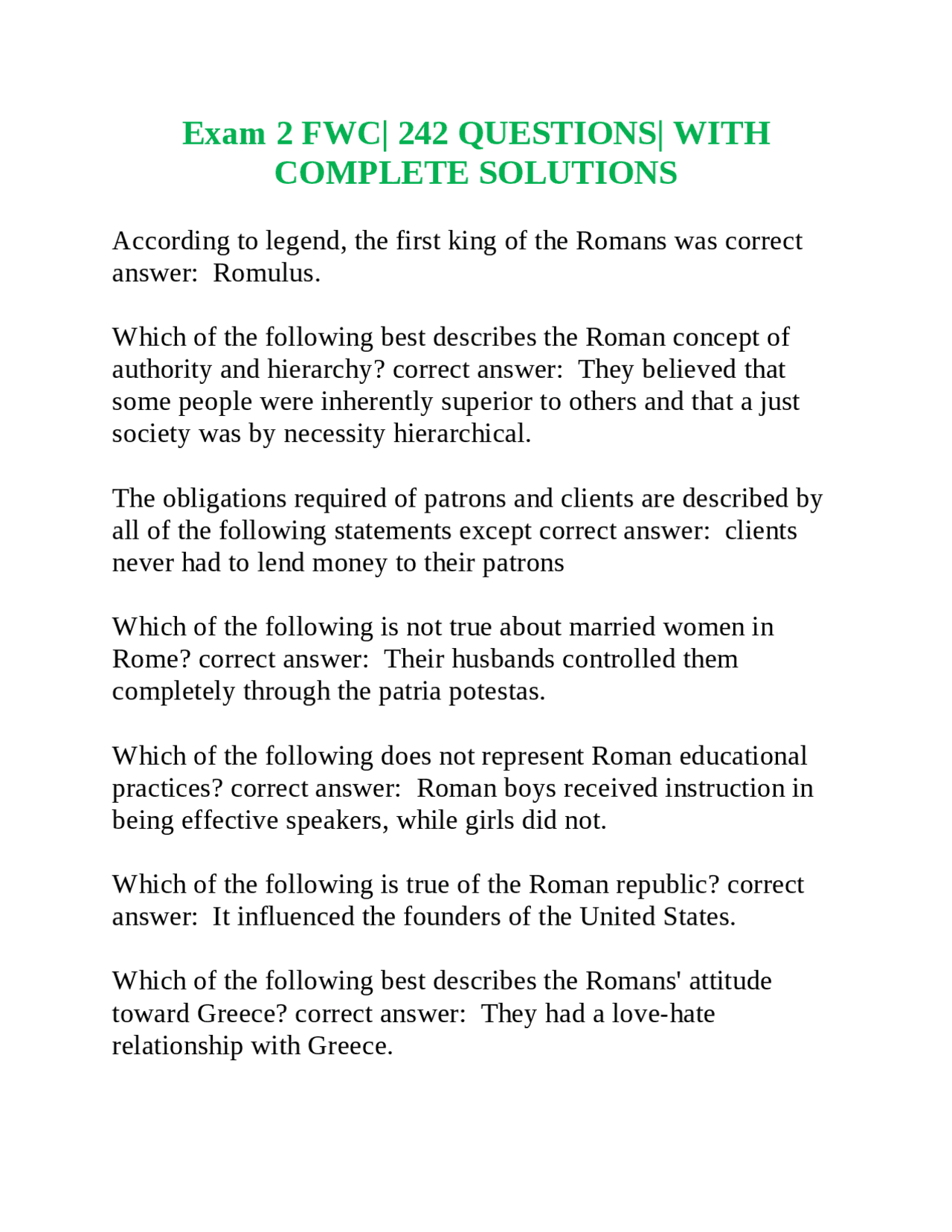 The Rise and Fall of the Roman Empire | Exams Nursing | Docsity