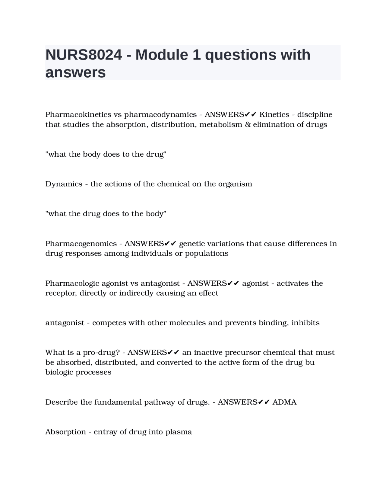 NURS8024 - Module 1 questions with answers | Exams Nursing | Docsity