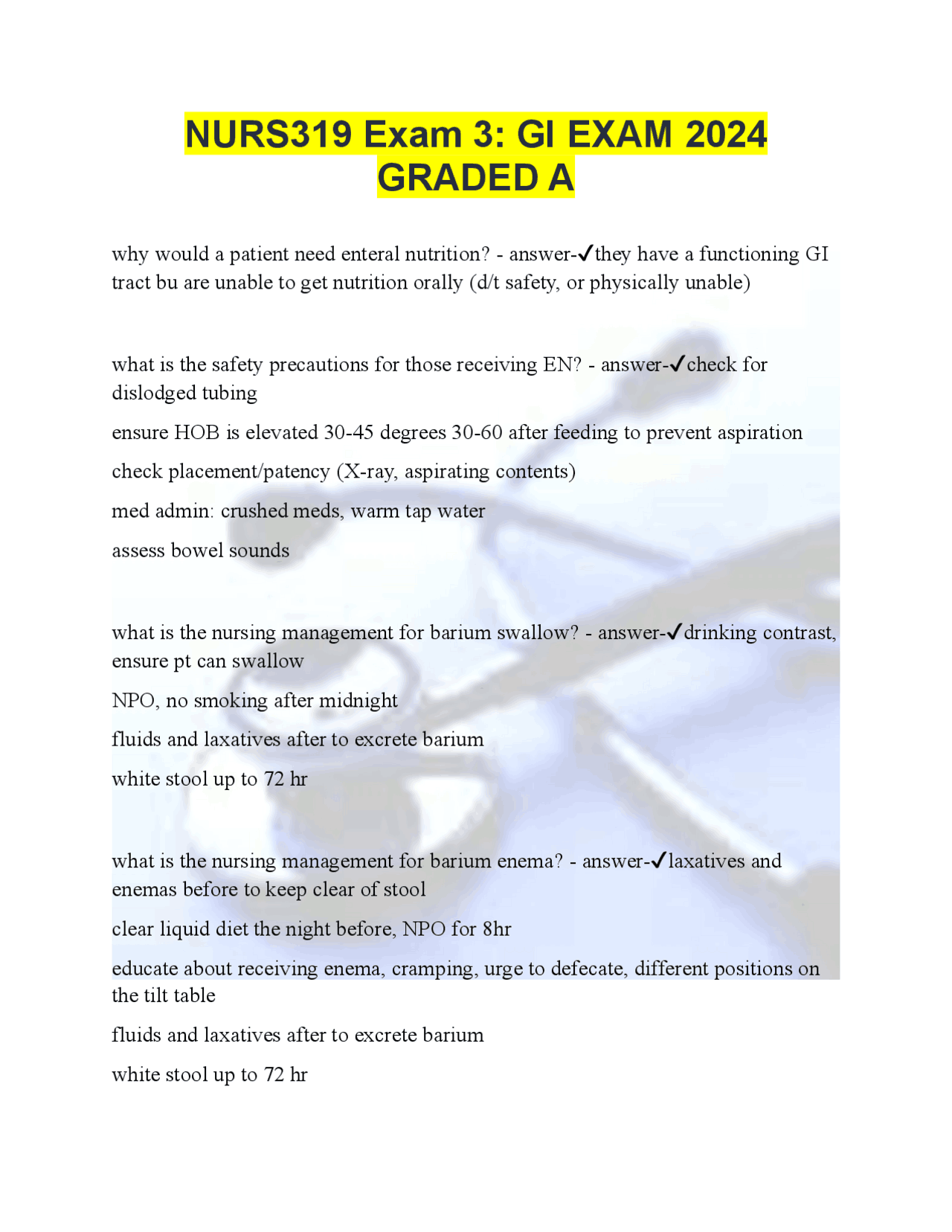 Nursing Exam on Gastrointestinal Conditions and Management | Exams ...