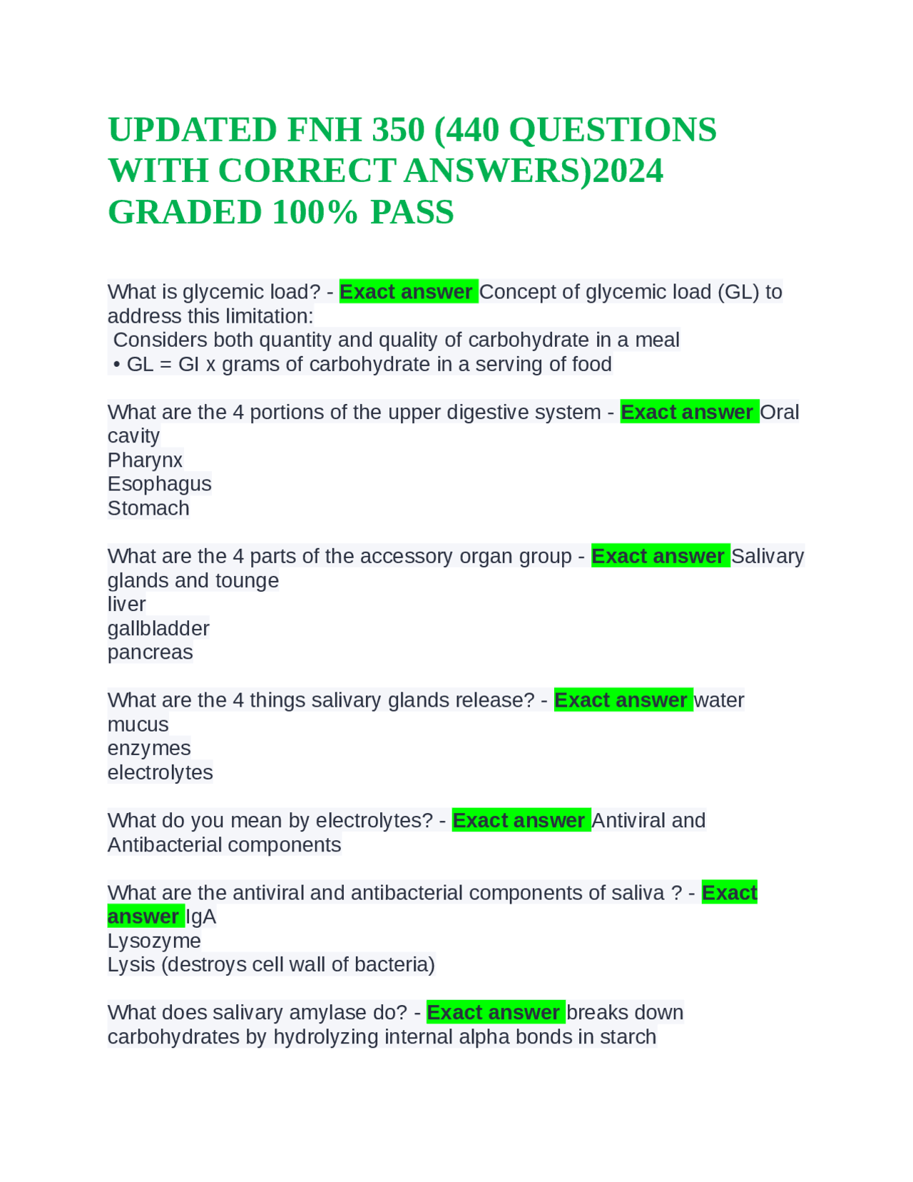 UPDATED FNH 350 (440 QUESTIONS WITH CORRECT ANSWERS)2024 GRADED 100% ...