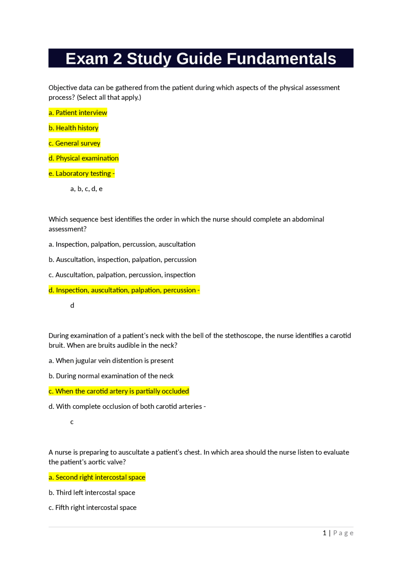 Exam 2 Study Guide Fundamentals | Exams Nursing | Docsity