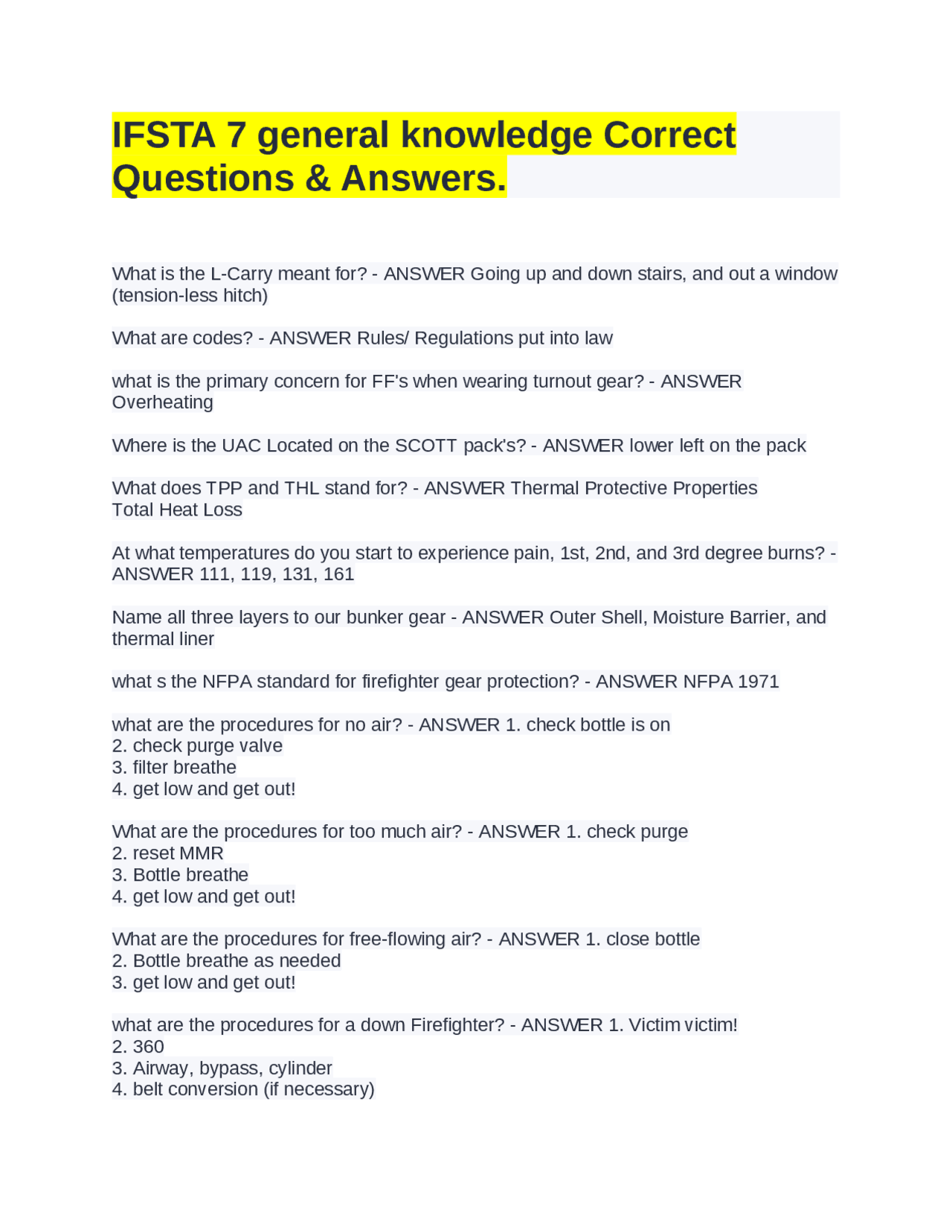 IFSTA 7 general knowledge Correct Questions & Answers. | Exams Law ...