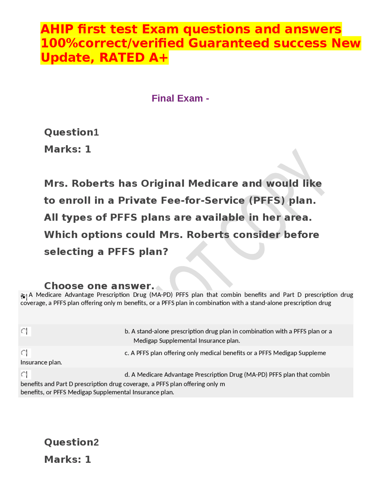 AHIP first test Exam questions and answers 100%correct/verified ...