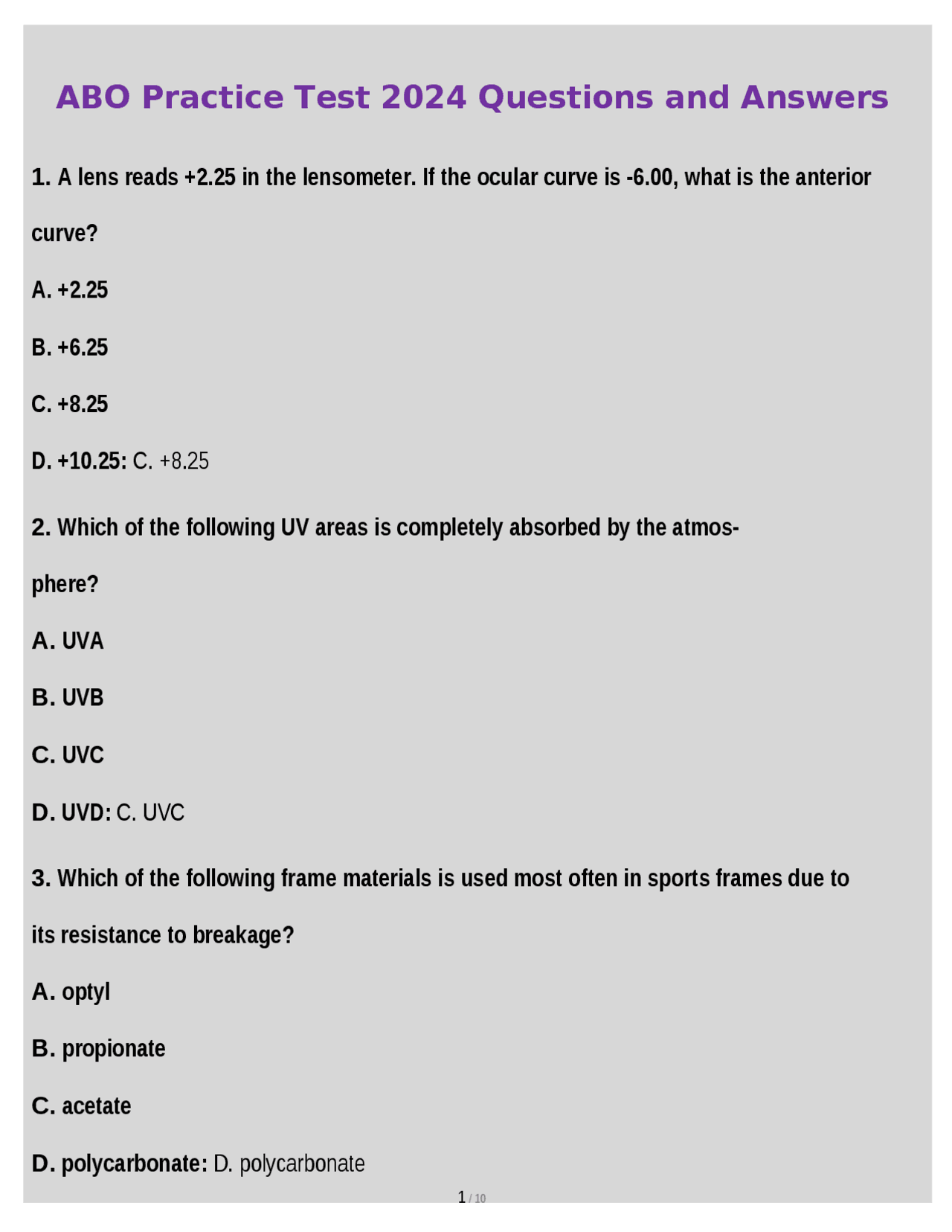 ABO Practice Test 2024 Questions and Answers | Exams Mathematical ...