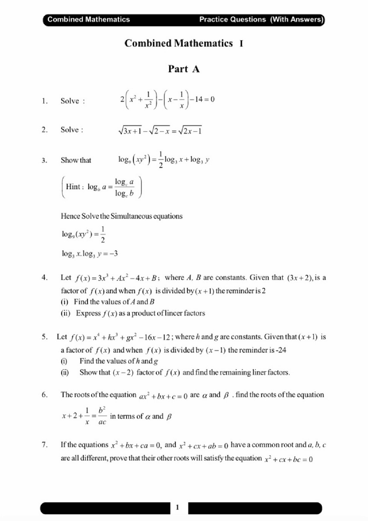 Mathematics Questions with Answers | Lecture notes Mathematics | Docsity
