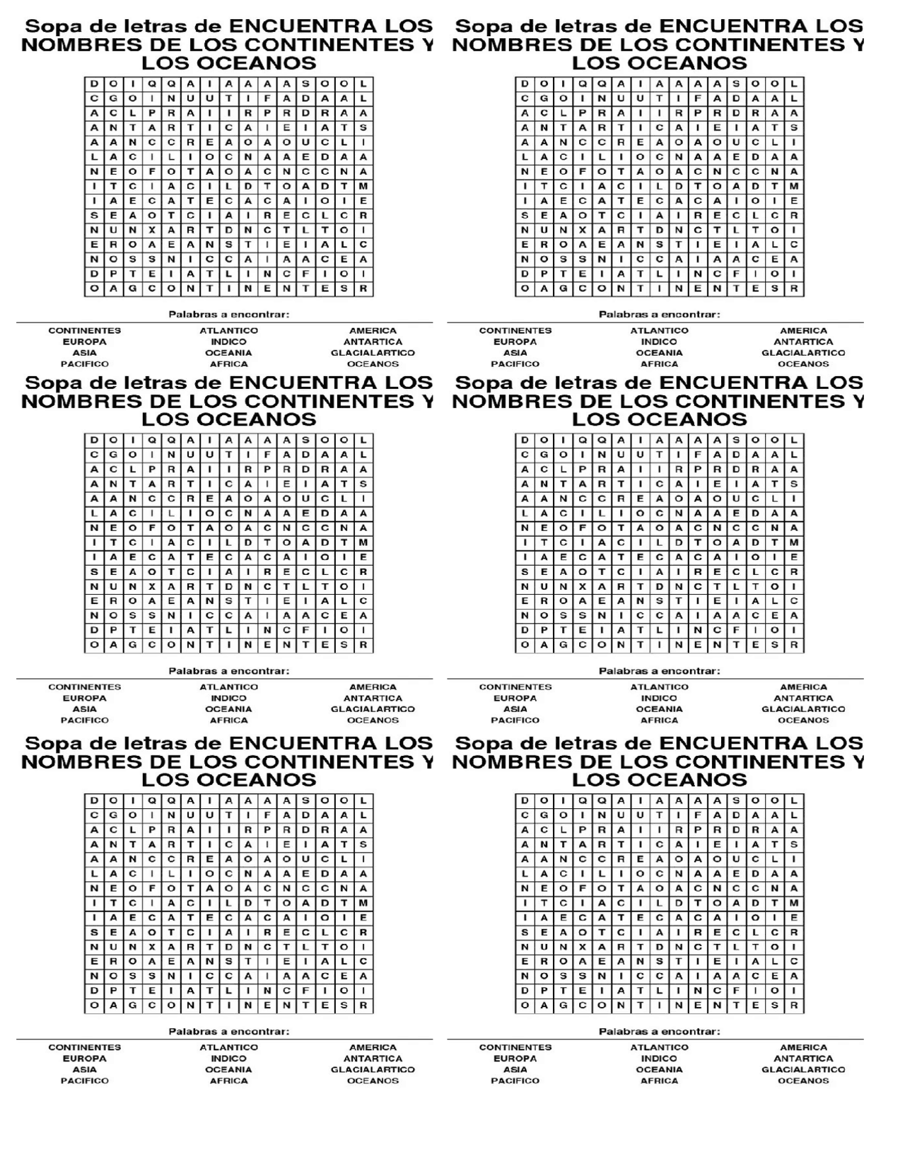 sopa de letras de los continentes | Apuntes de Humanidades y Ciencias ...