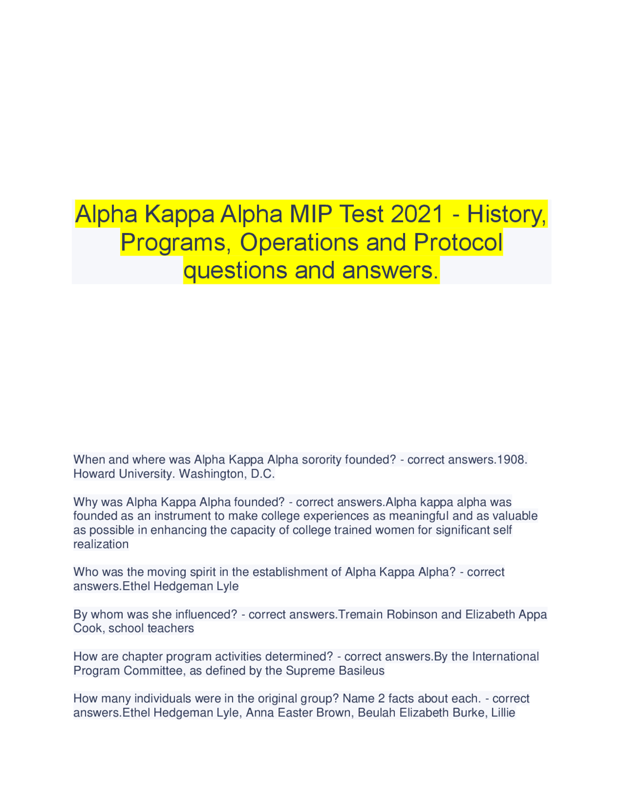 Alpha Kappa Alpha MIP Test 2021 - History, Programs, Operations and ...