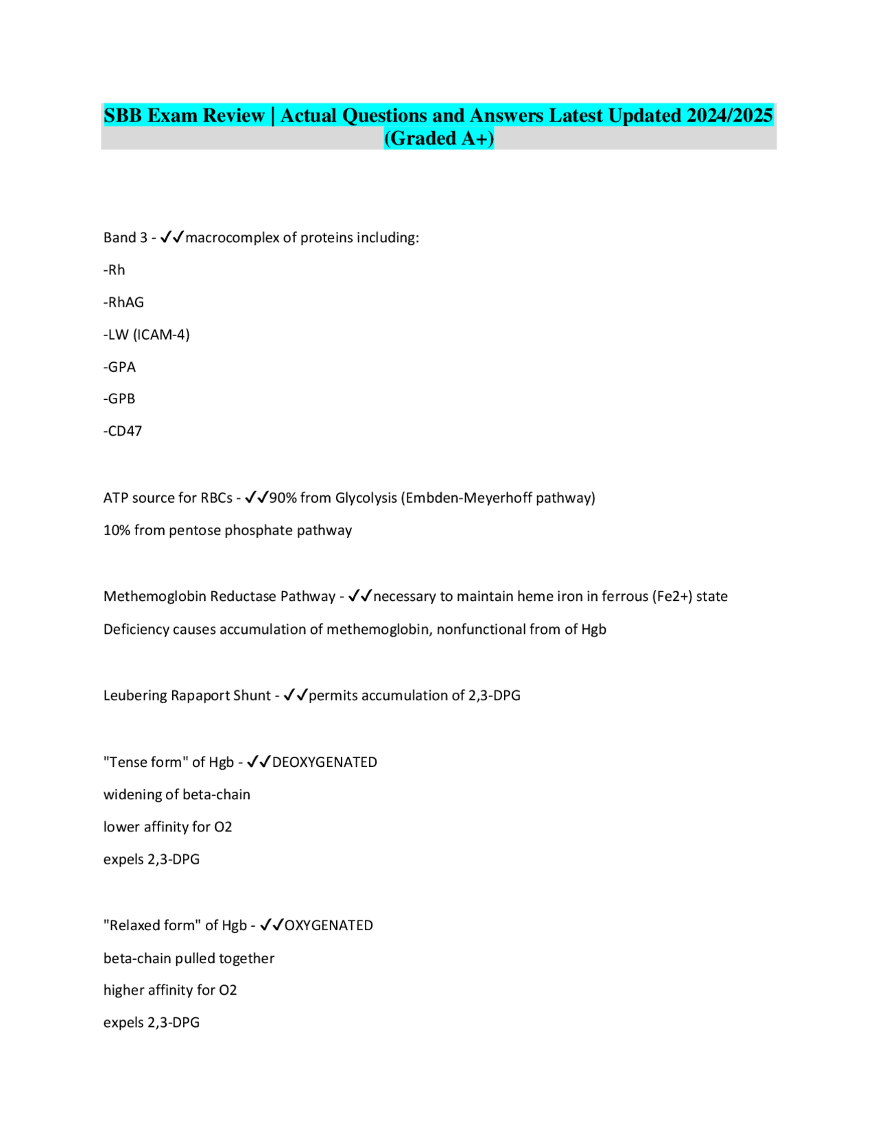 SBB Exam Review | Actual Questions and Answers Latest Updated 2024/2025 ...