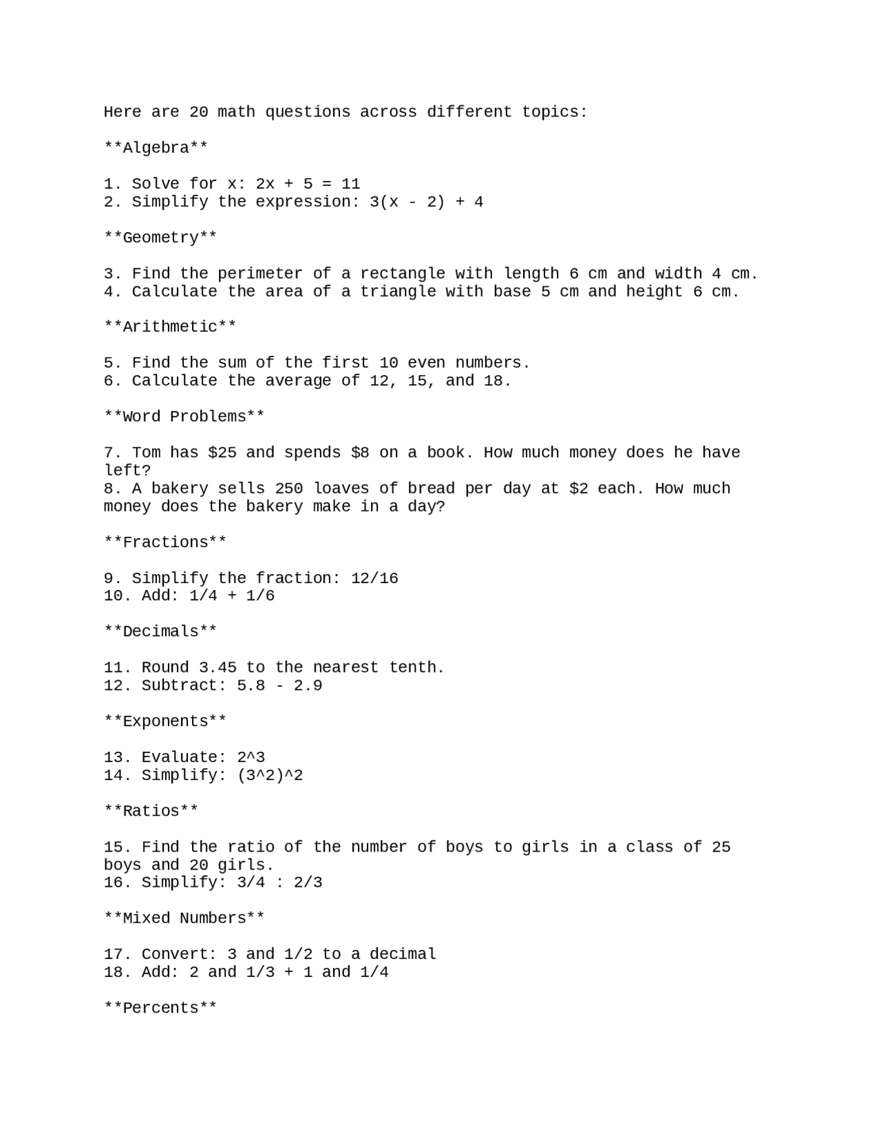 maths quiz best for your practice | Exams Mathematics | Docsity