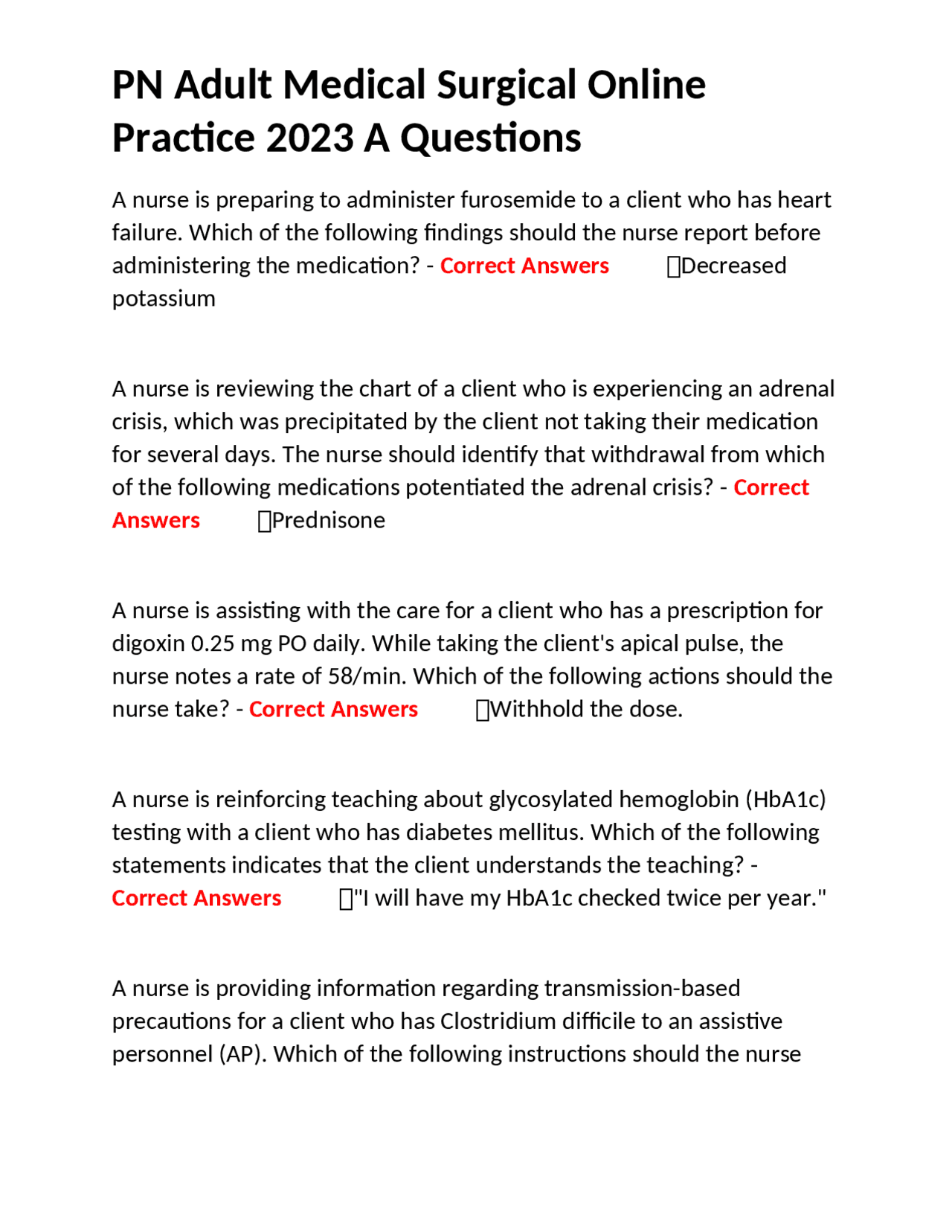 PN Adult Medical Surgical Online Practice 2023 A Questions | Exams ...