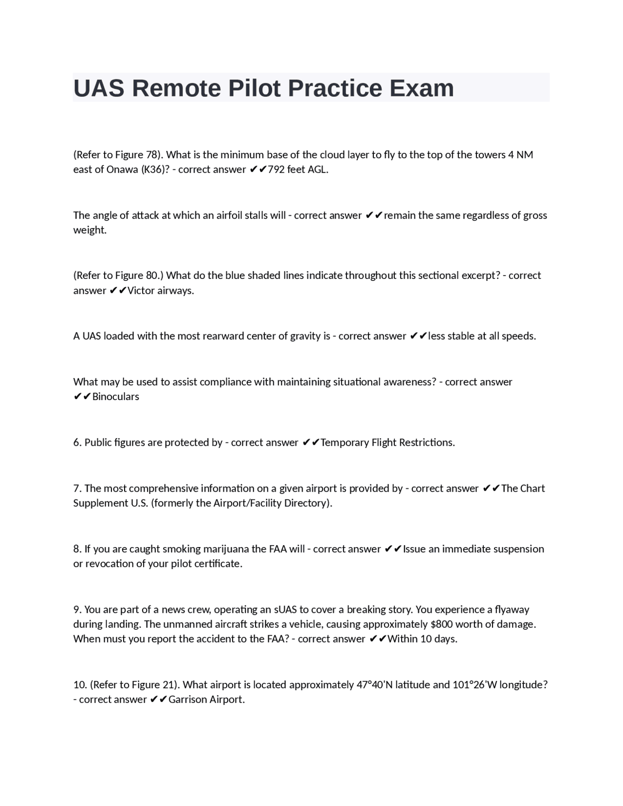 UAS Remote Pilot Practice Exam | Exams Nursing | Docsity