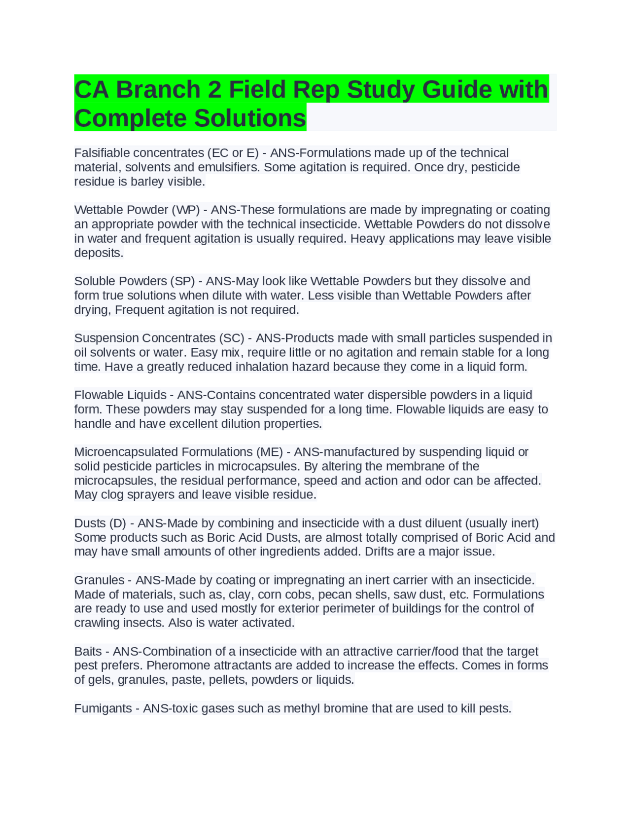 CA Branch 2 Field Rep Study Guide with Complete Solutions | Exams ...