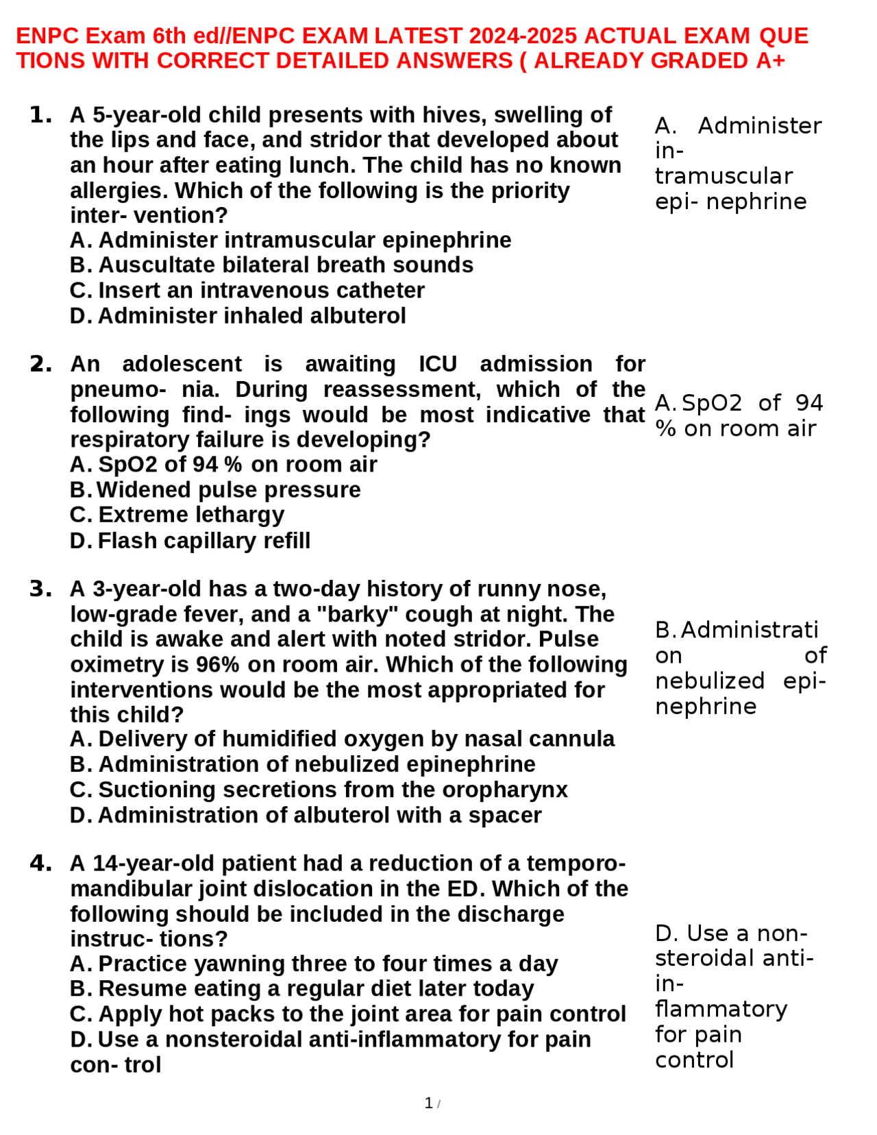 ENPC Exam 6th ed//ENPC EXAM LATEST 2024-2025 ACTUAL EXAM QUE TIONS WITH ...
