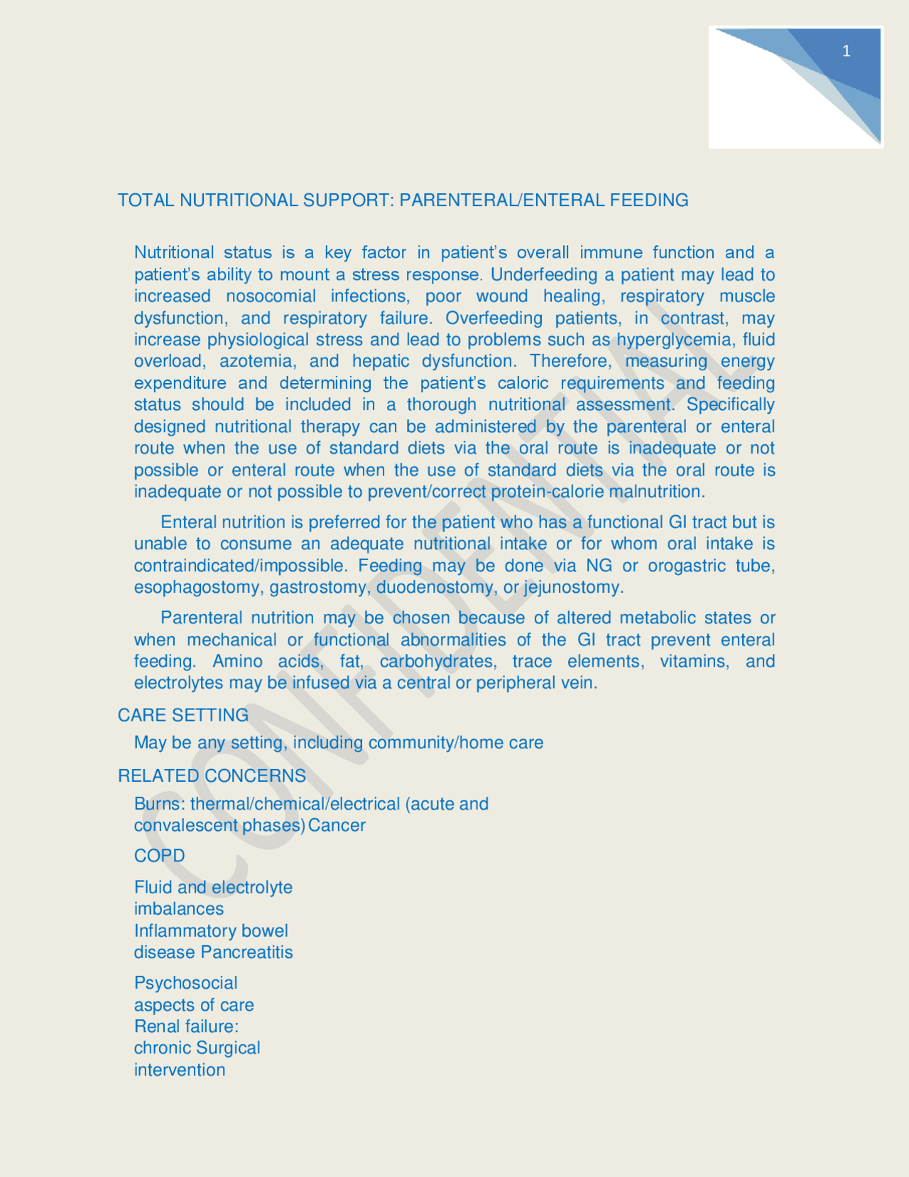 NURSING 3535 TOTAL NUTRITIONAL SUPPORT PARENTERAL_ENTERAL FEEDING ...
