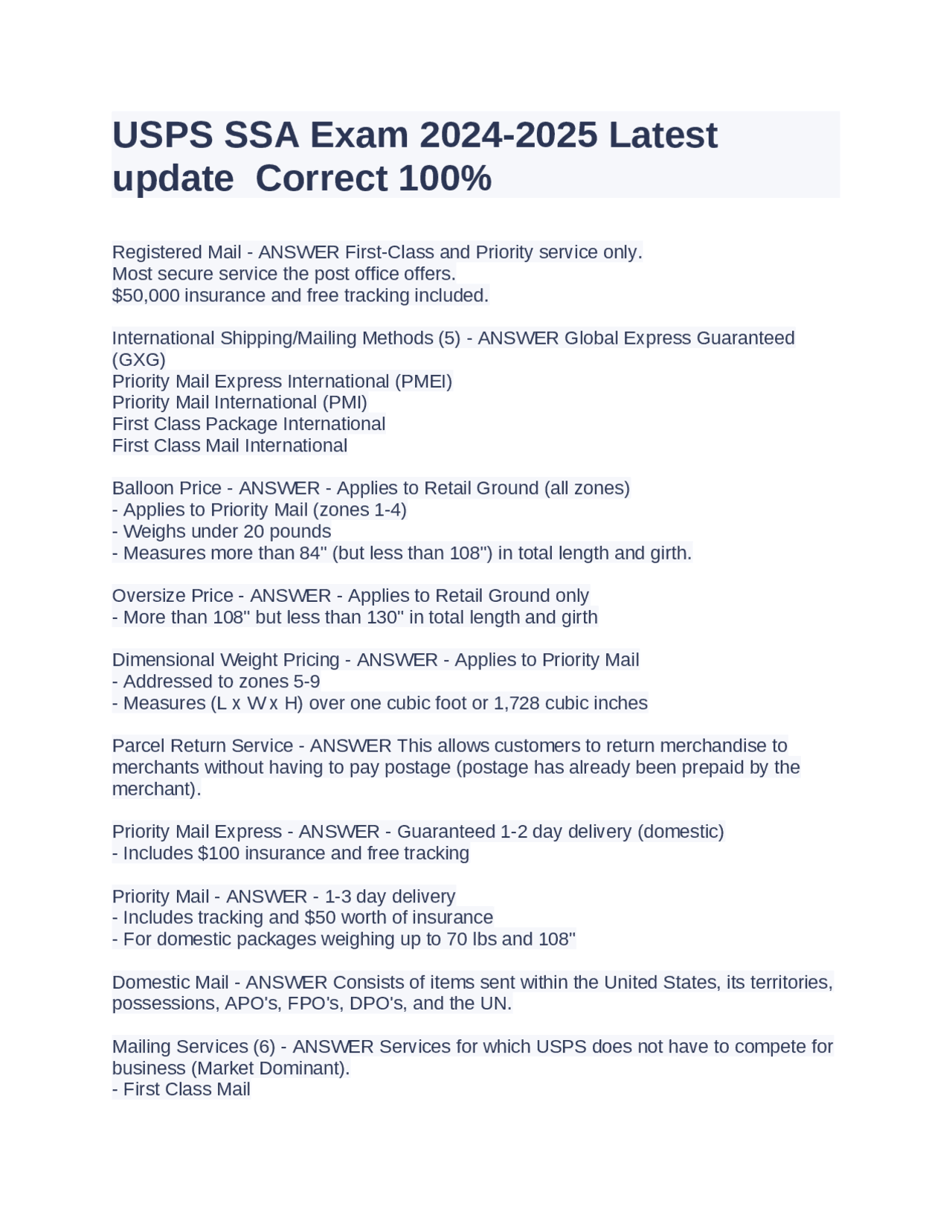 USPS SSA Exam 2024-2025 Latest Update | Exams Business Administration ...