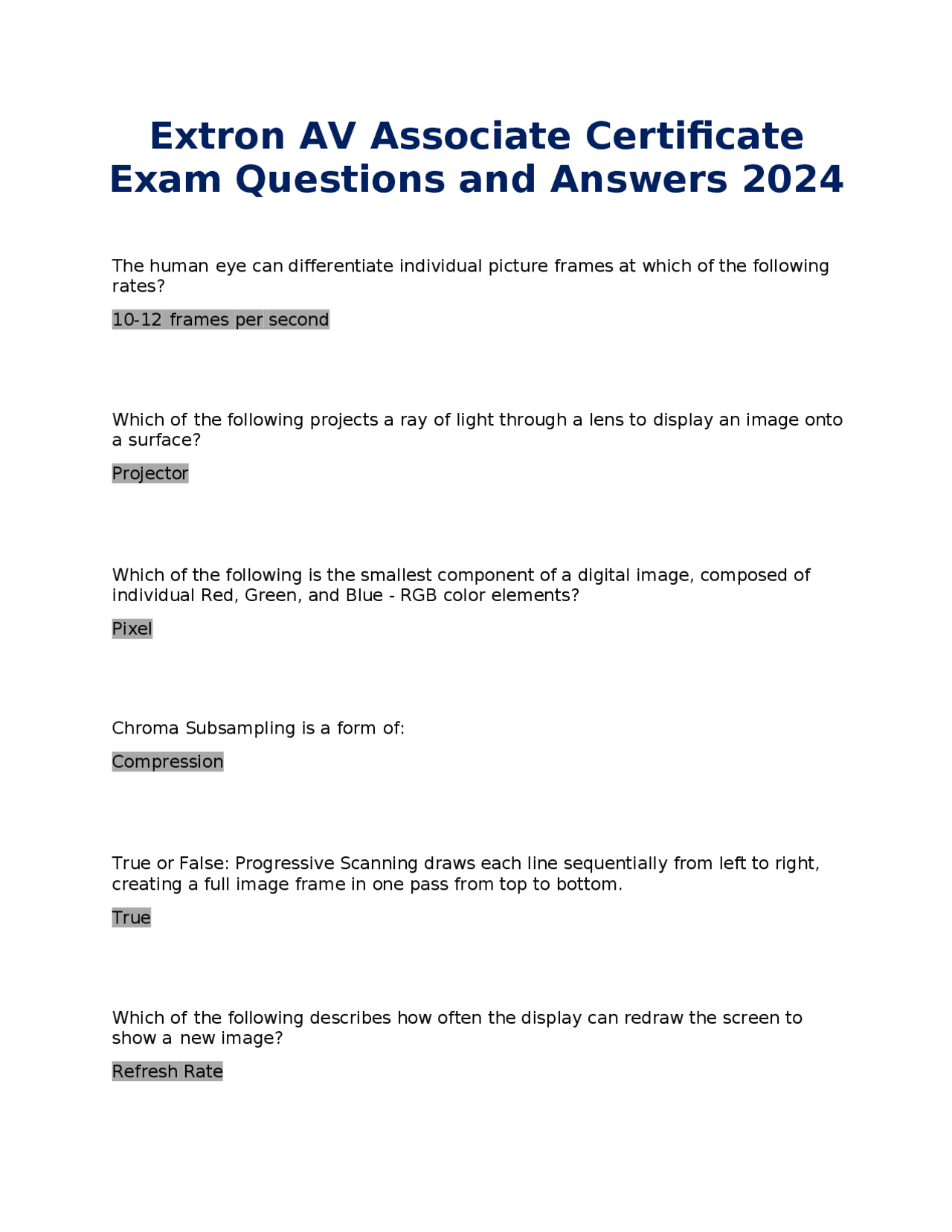 Extron AV Associate Certificate Exam Questions and Answers 2024 | Exams ...