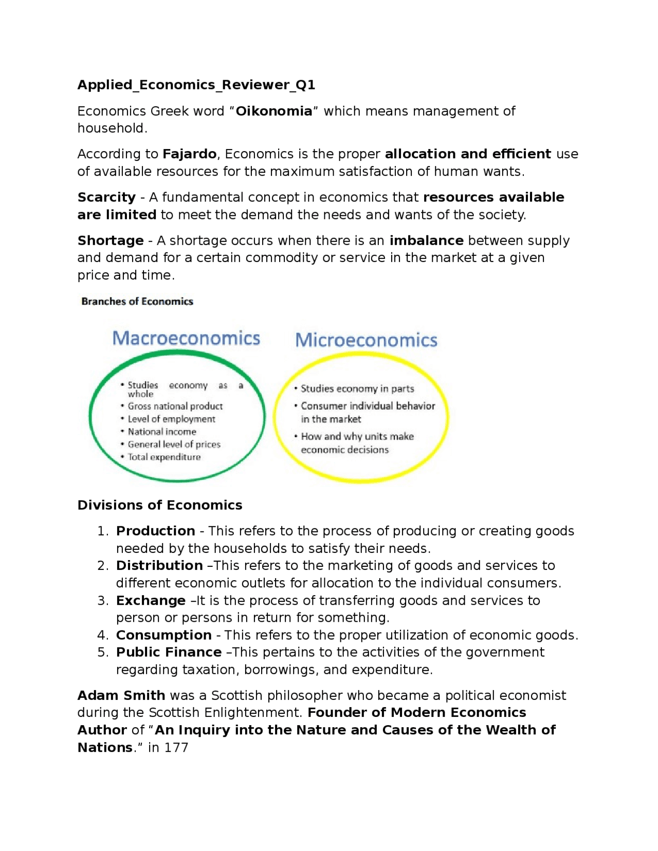 Applied Economics Reviewer: Introduction to Economic Concepts and ...