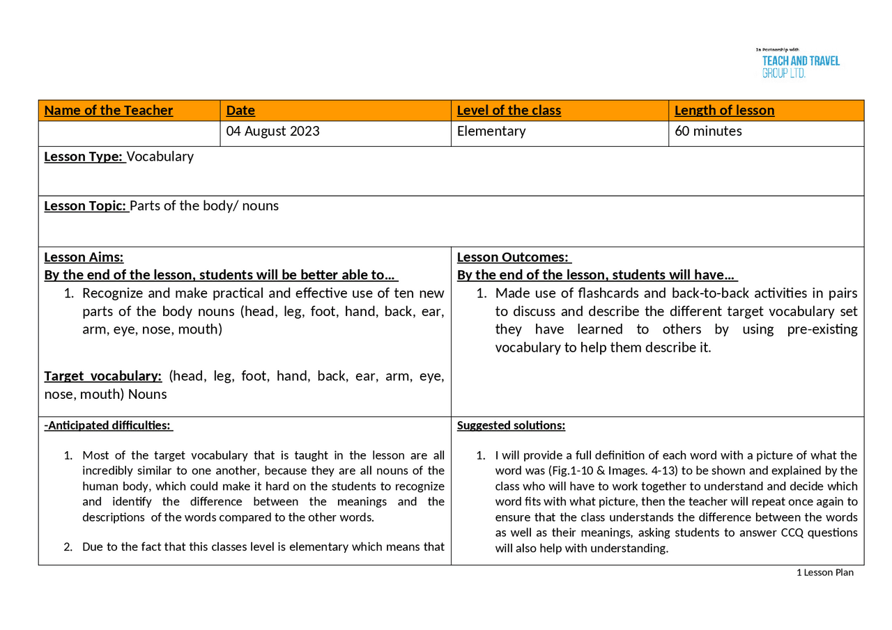 I TO I TEFL ASSIGNMENT 1 | Assignments English | Docsity
