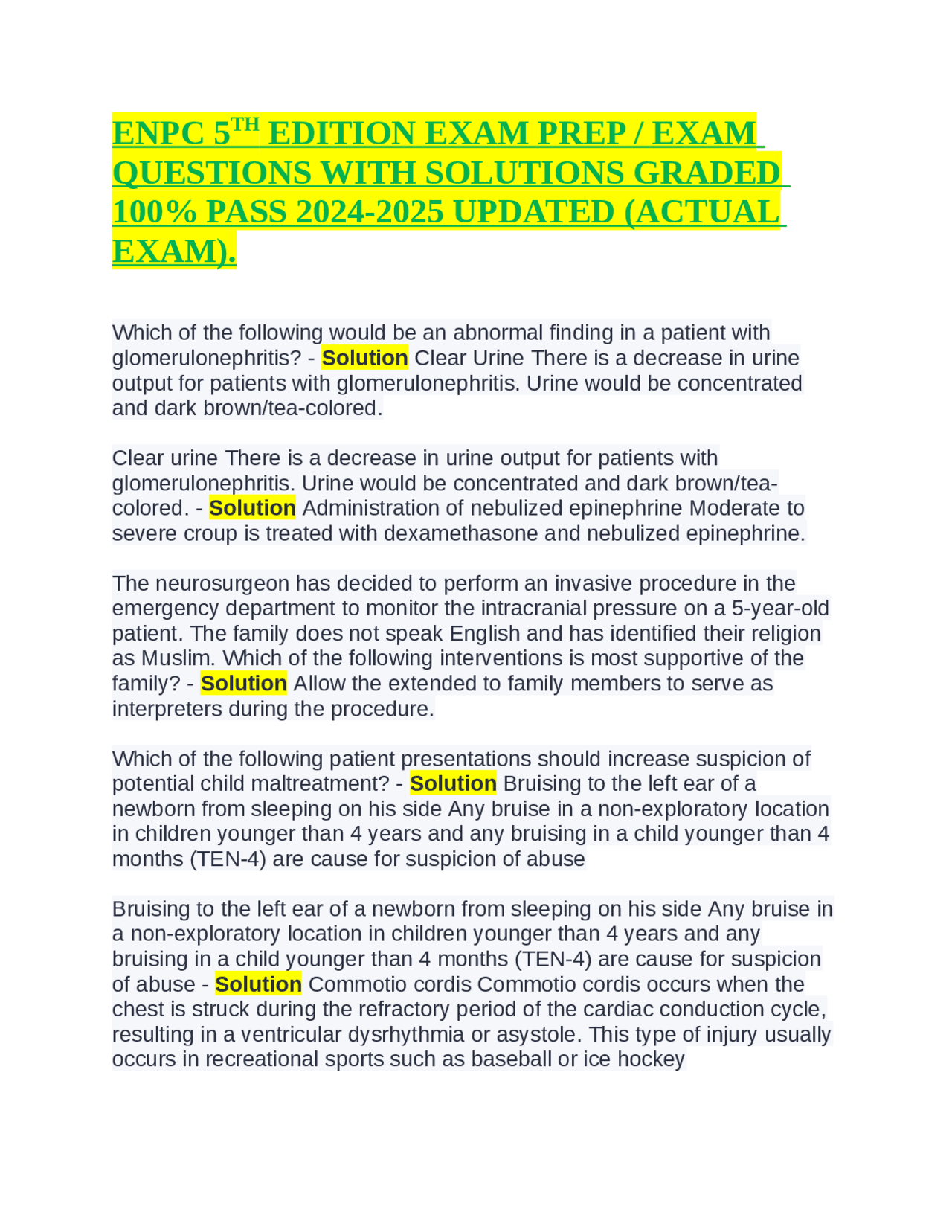ENPC 5TH EDITION EXAM PREP / EXAM QUESTIONS WITH SOLUTIONS GRADED 100% ...