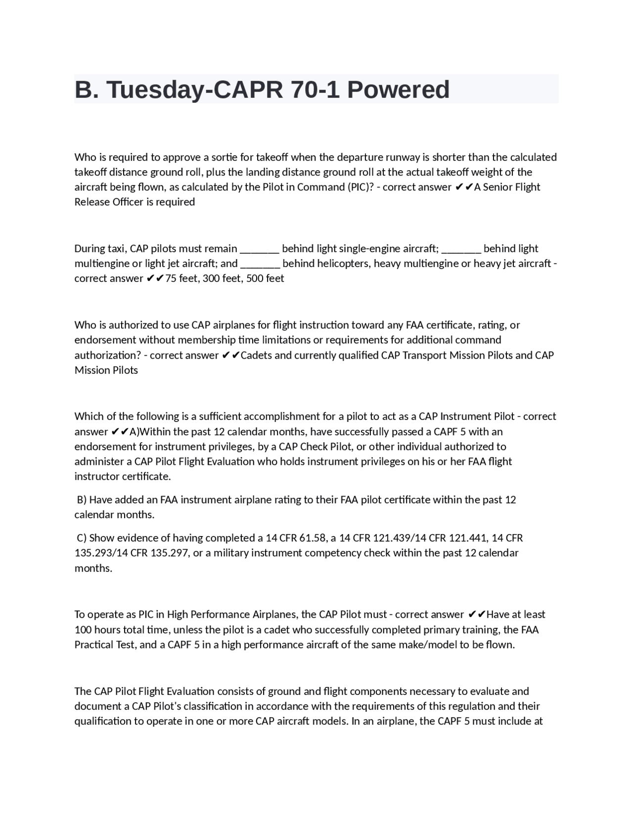 CAP Pilot Flight Operations Regulations | Exams Nursing | Docsity