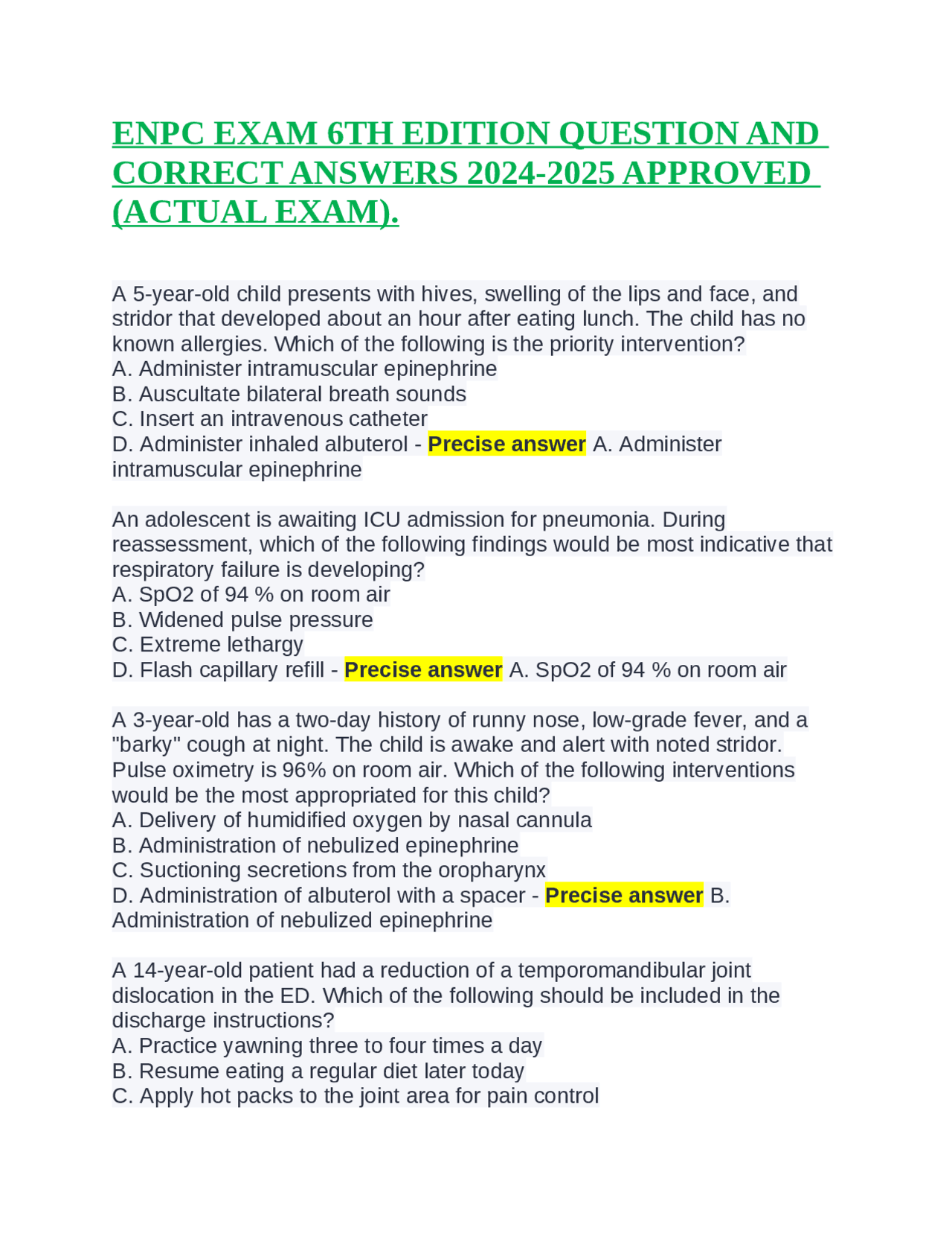 ENPC EXAM 6TH EDITION QUESTION AND CORRECT ANSWERS 2024-2025 APPROVED ...