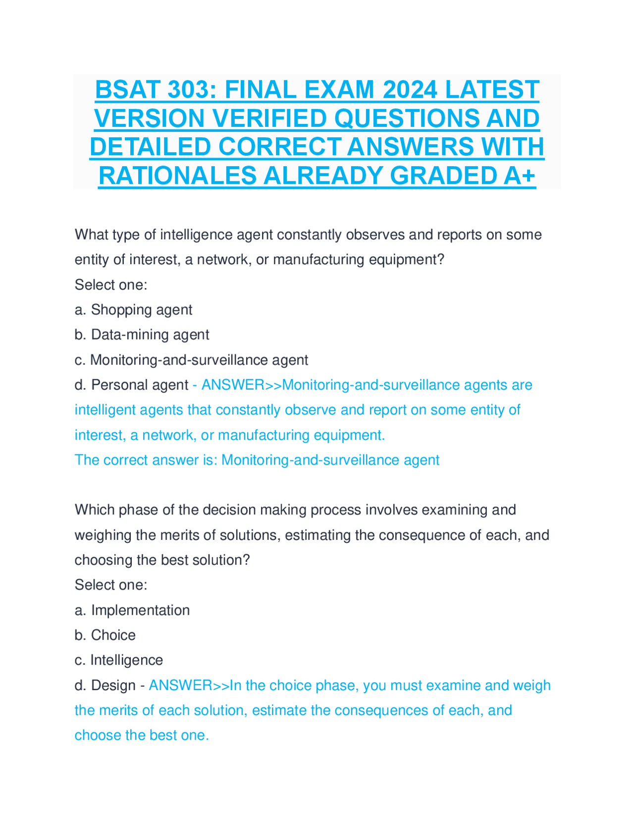 BSAT 303: FINAL EXAM 2024 LATEST VERSION VERIFIED QUESTIONS AND ...