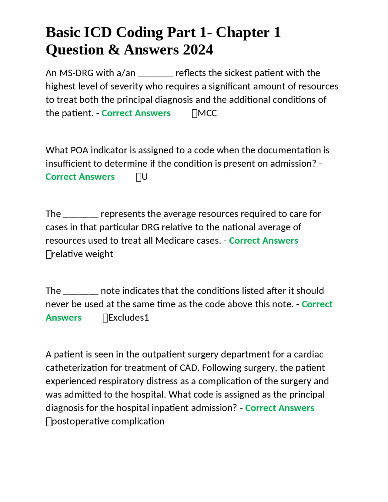 Basic ICD Coding Part 1- Chapter 1 Questions & Answers 2024 | Exams ...