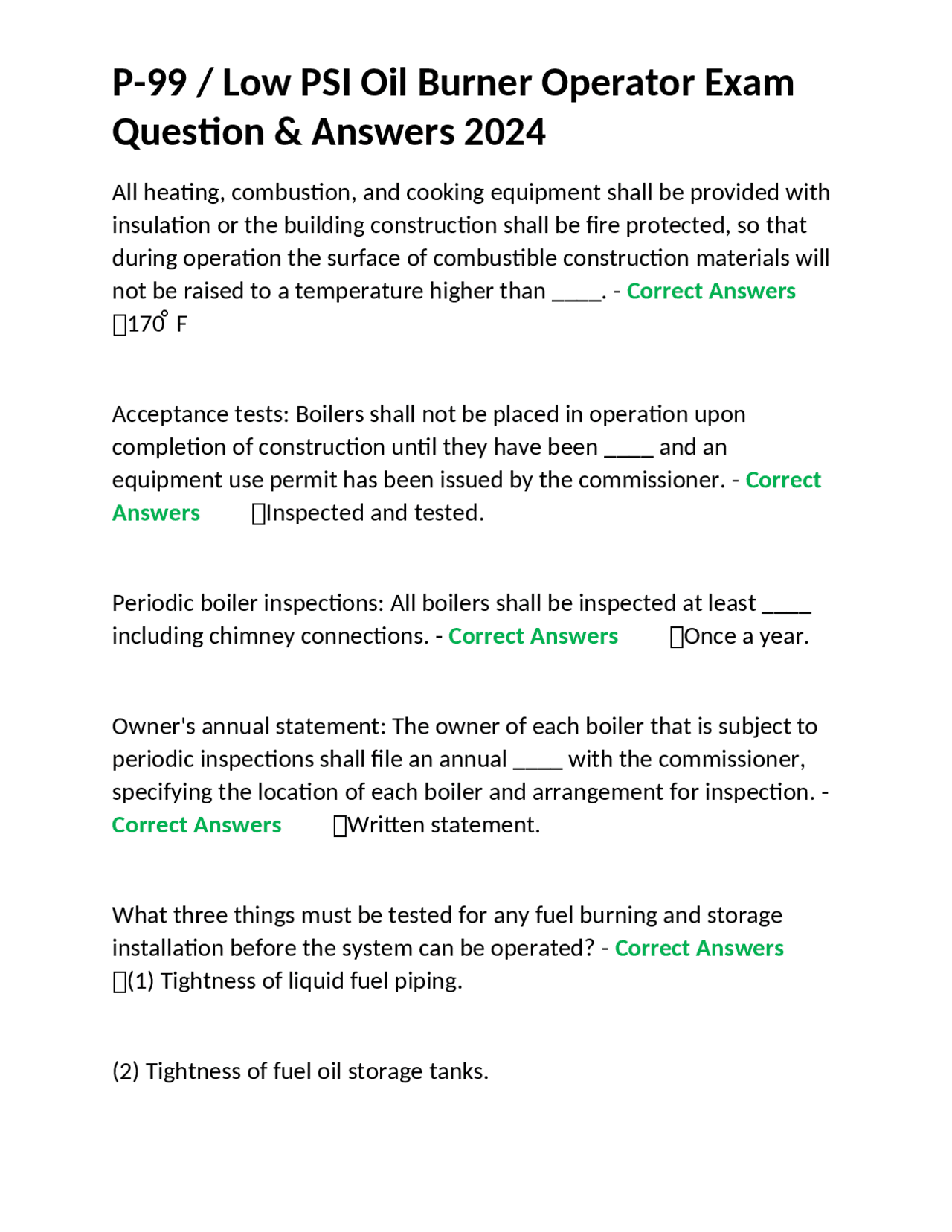 P-99 / Low PSI Oil Burner Operator Exam Question & Answers 2024 | Exams ...