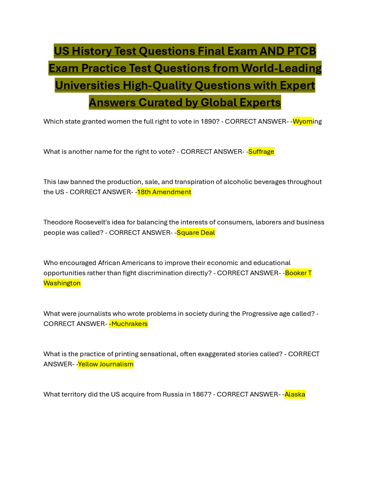 Key Events and Figures of the Progressive Era and World War I | Exams ...