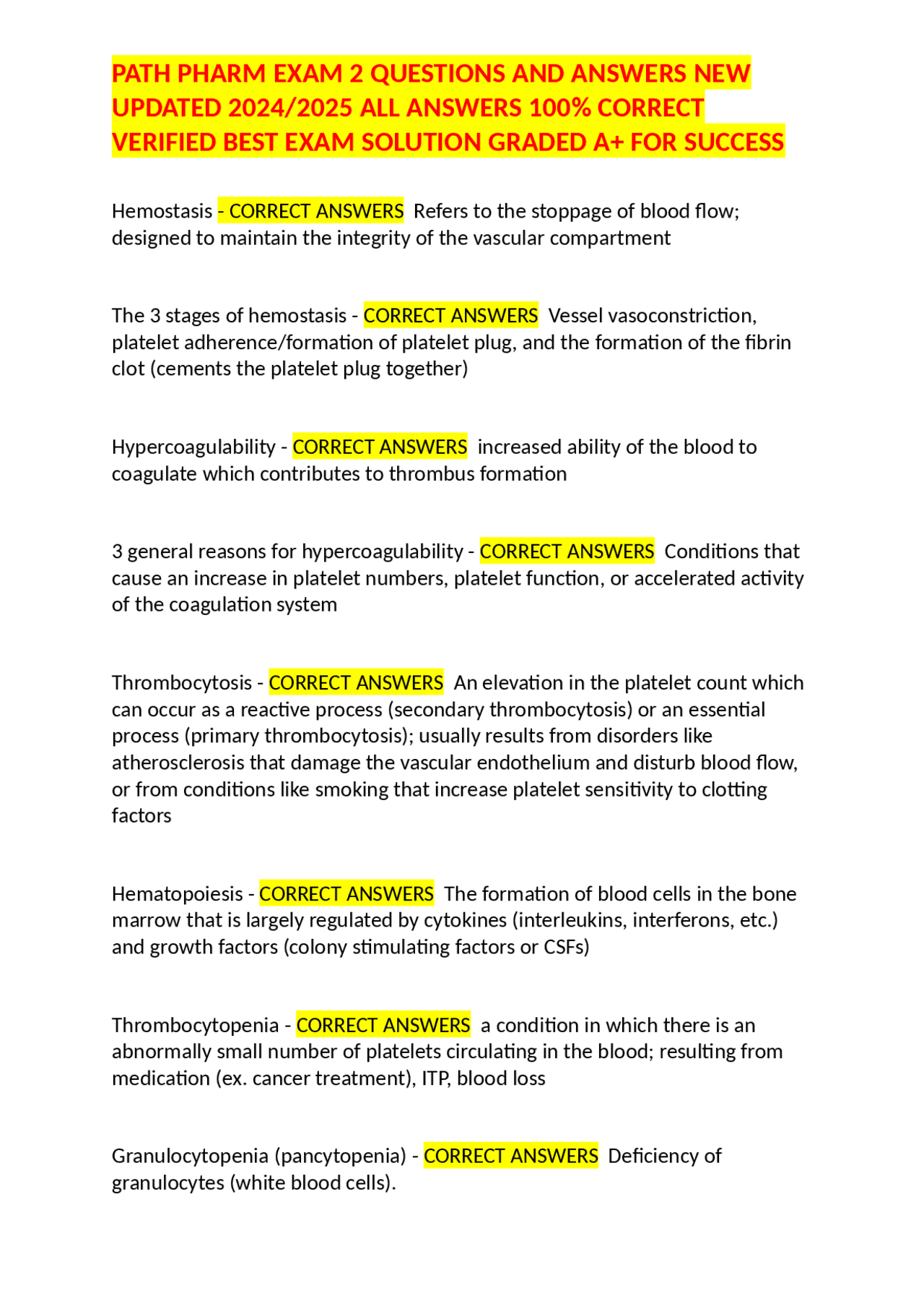 PATH PHARM EXAM 2 QUESTIONS AND ANSWERS NEW UPDATED 2024/2025 ALL ANSWERS 100% CORRECT VER ...