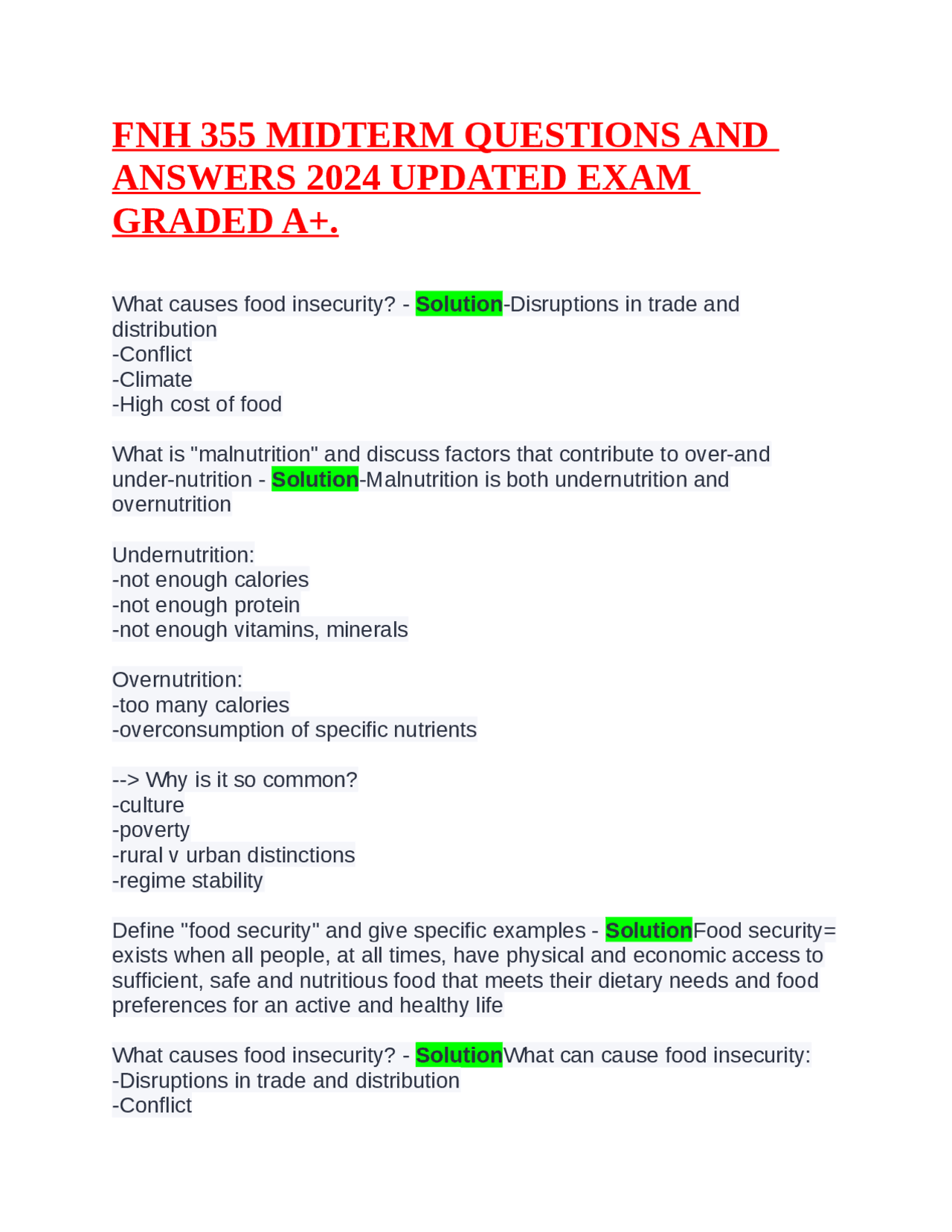 FNH 355 MIDTERM QUESTIONS AND ANSWERS 2024 UPDATED EXAM GRADED A+ ...