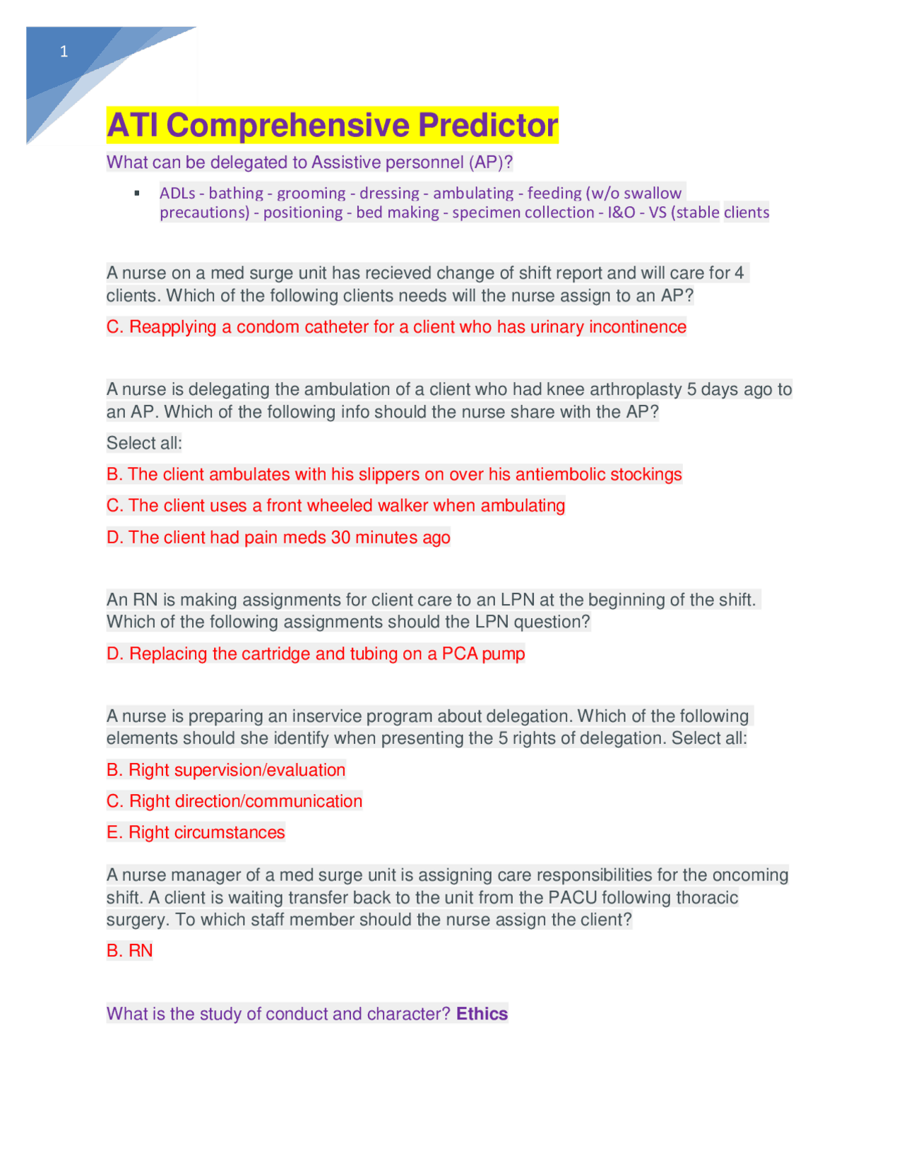 ATI Comprehensive Predictor | Exams Nursing | Docsity