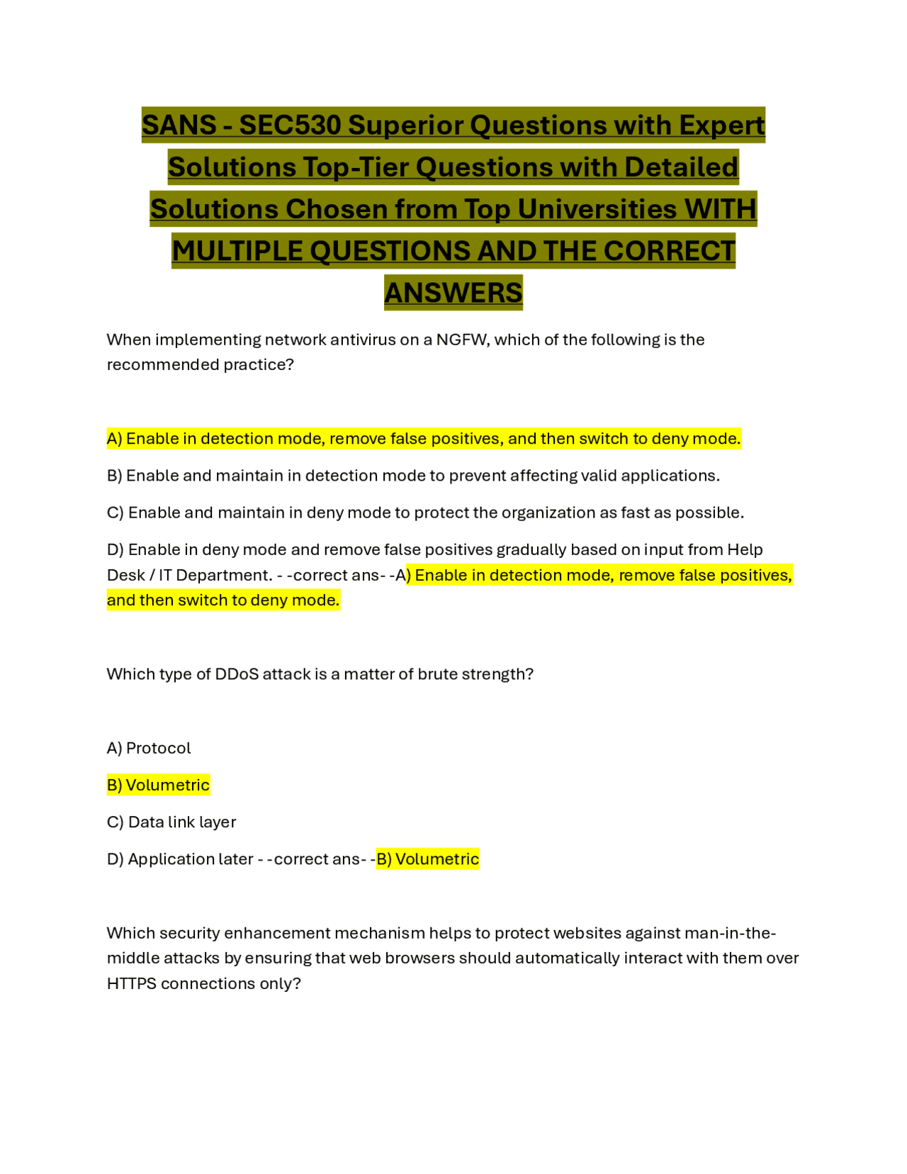 SANS - SEC530 Superior Questions with Expert Solutions Top-Tier ...