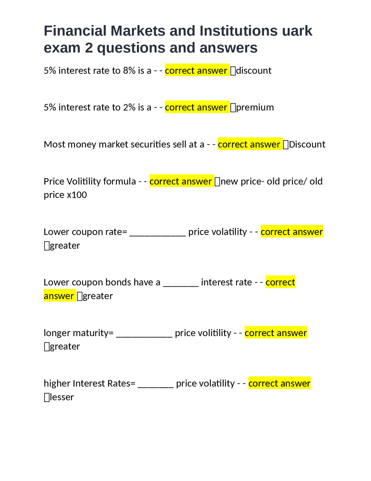 Financial Markets and Institutions Exam 2 Questions and Answers | Exams ...