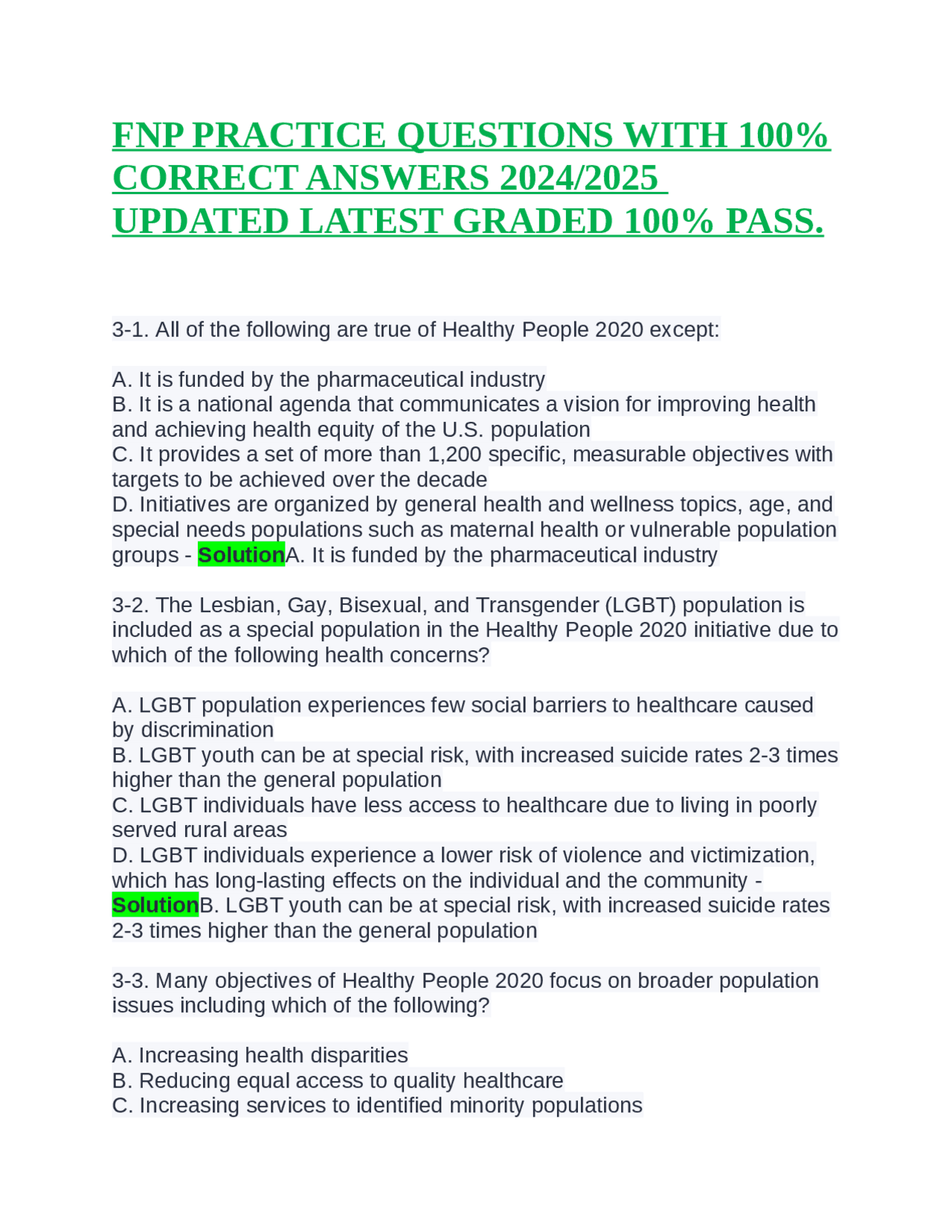 FNP PRACTICE QUESTIONS WITH 100% CORRECT ANSWERS 2024/2025 UPDATED ...