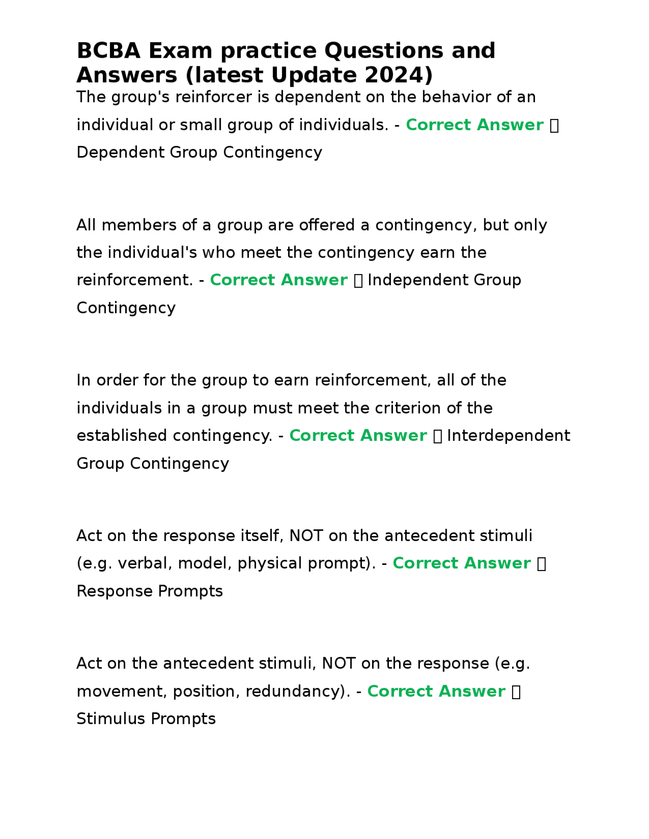 BCBA Exam Practice Questions and Answers (Latest Update 2024) | Exams ...