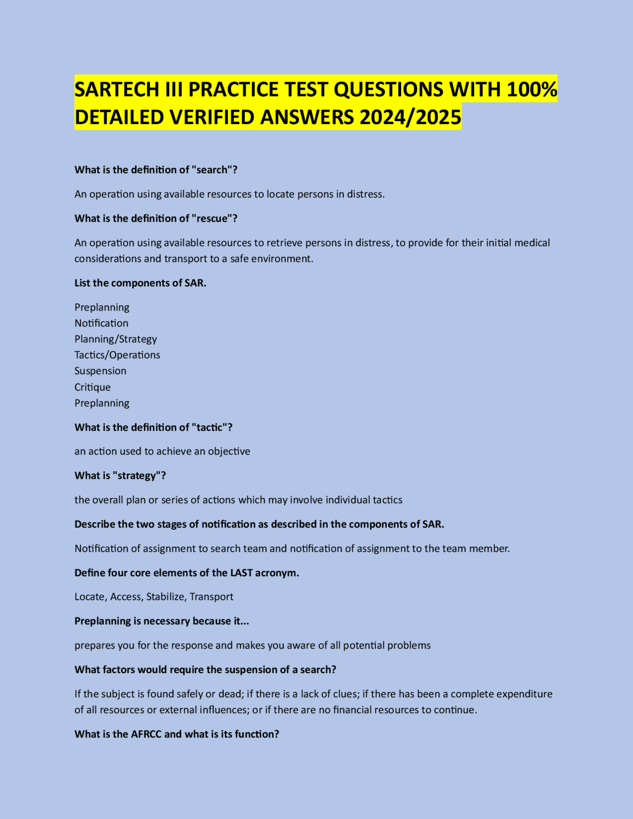 SARTECH III PRACTICE TEST QUESTIONS WITH 100% DETAILED VERIFIED ANSWERS ...