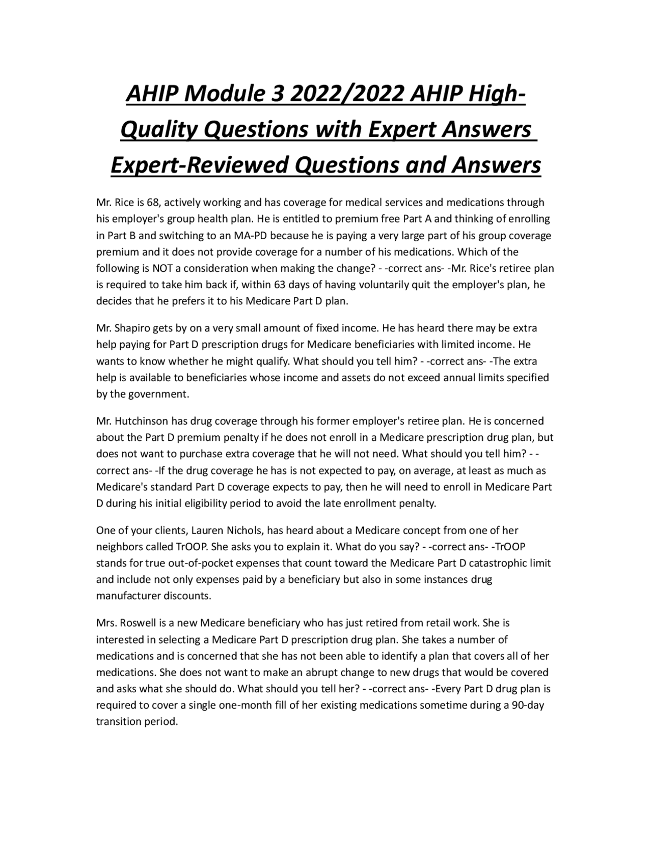 AHIP Module 3 2022/2022 AHIP High- Quality Questions with Expert ...
