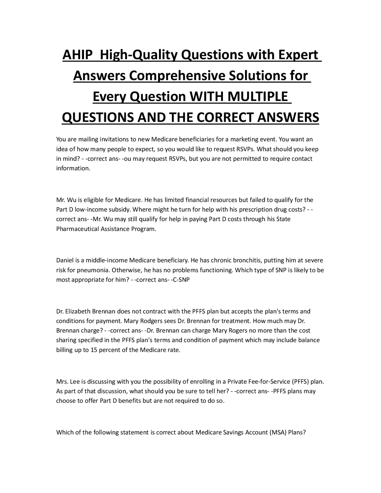 AHIP High-Quality Questions with Expert Answers Comprehensive Solutions ...