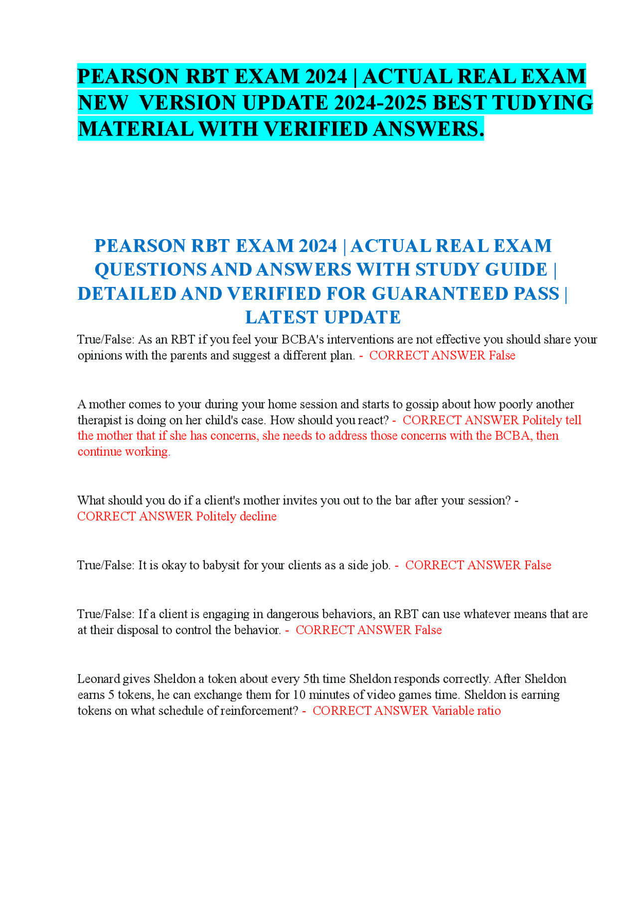 PEARSON RBT EXAM 2024 | ACTUAL REAL EXAM QUESTIONS AND ANSWERS WITH ...