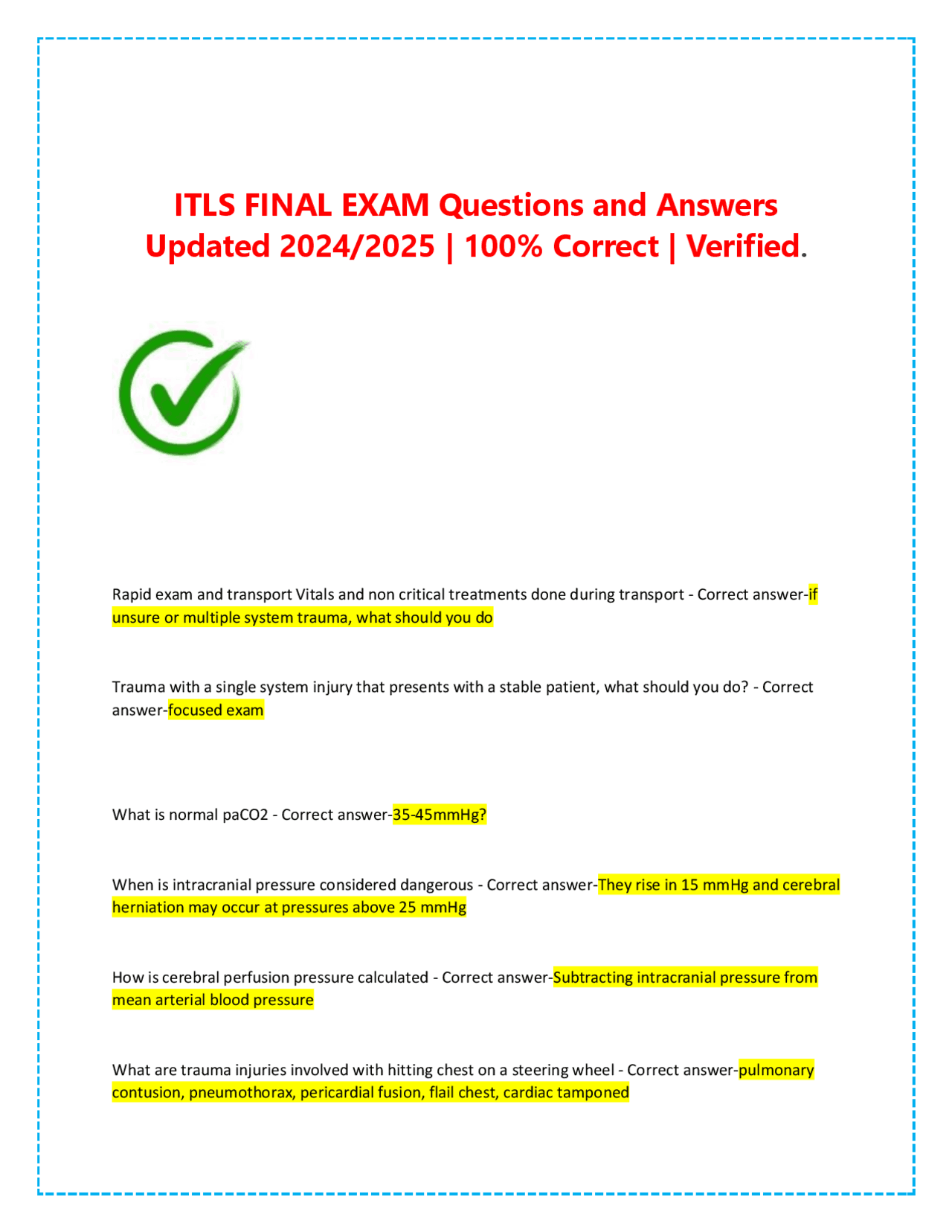 ITLS FINAL EXAM Questions and Answers Updated 2024/2025 | 100% Correct ...