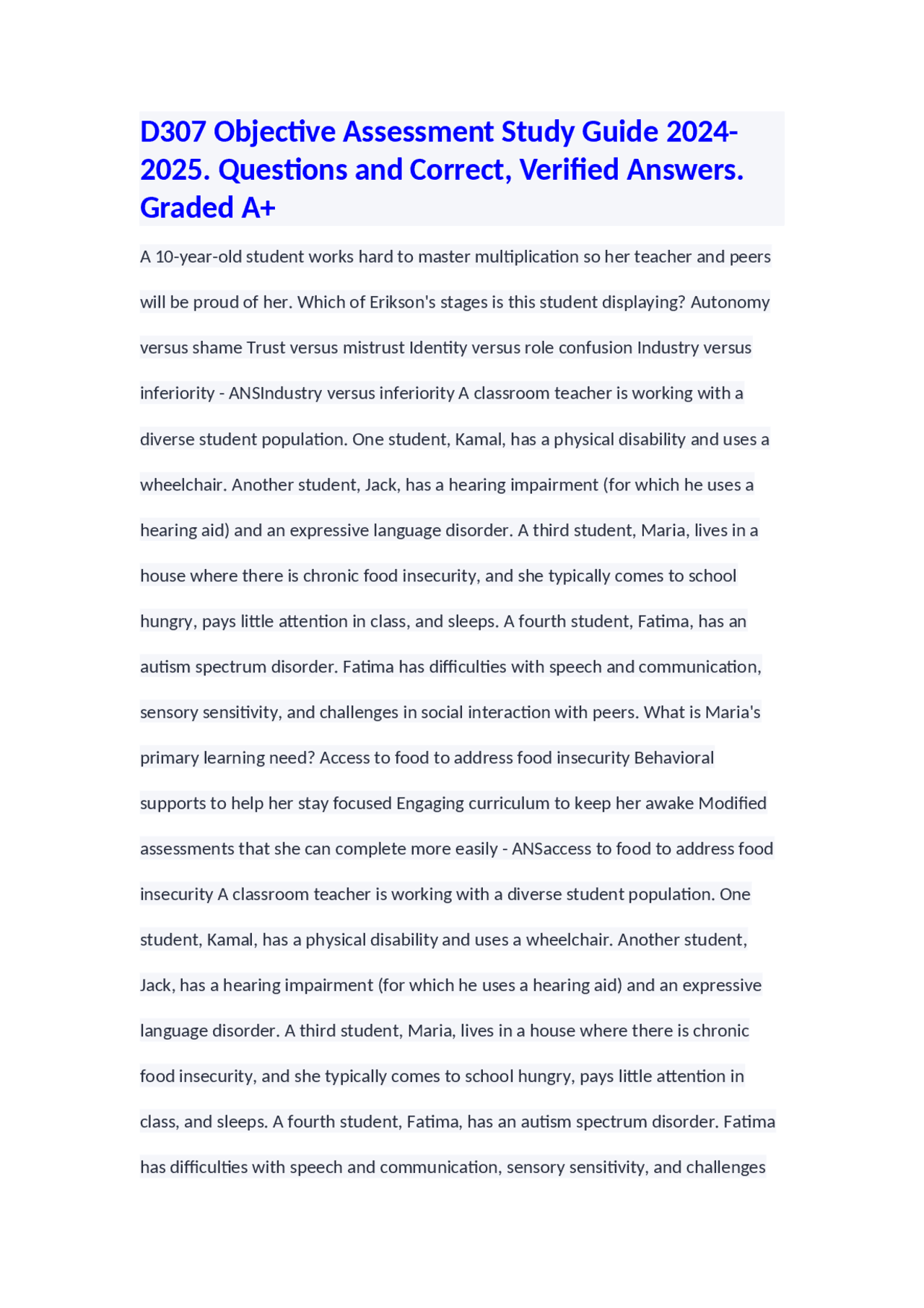 D307 Objective Assessment Study Guide 2024-2025. Questions and Correct ...