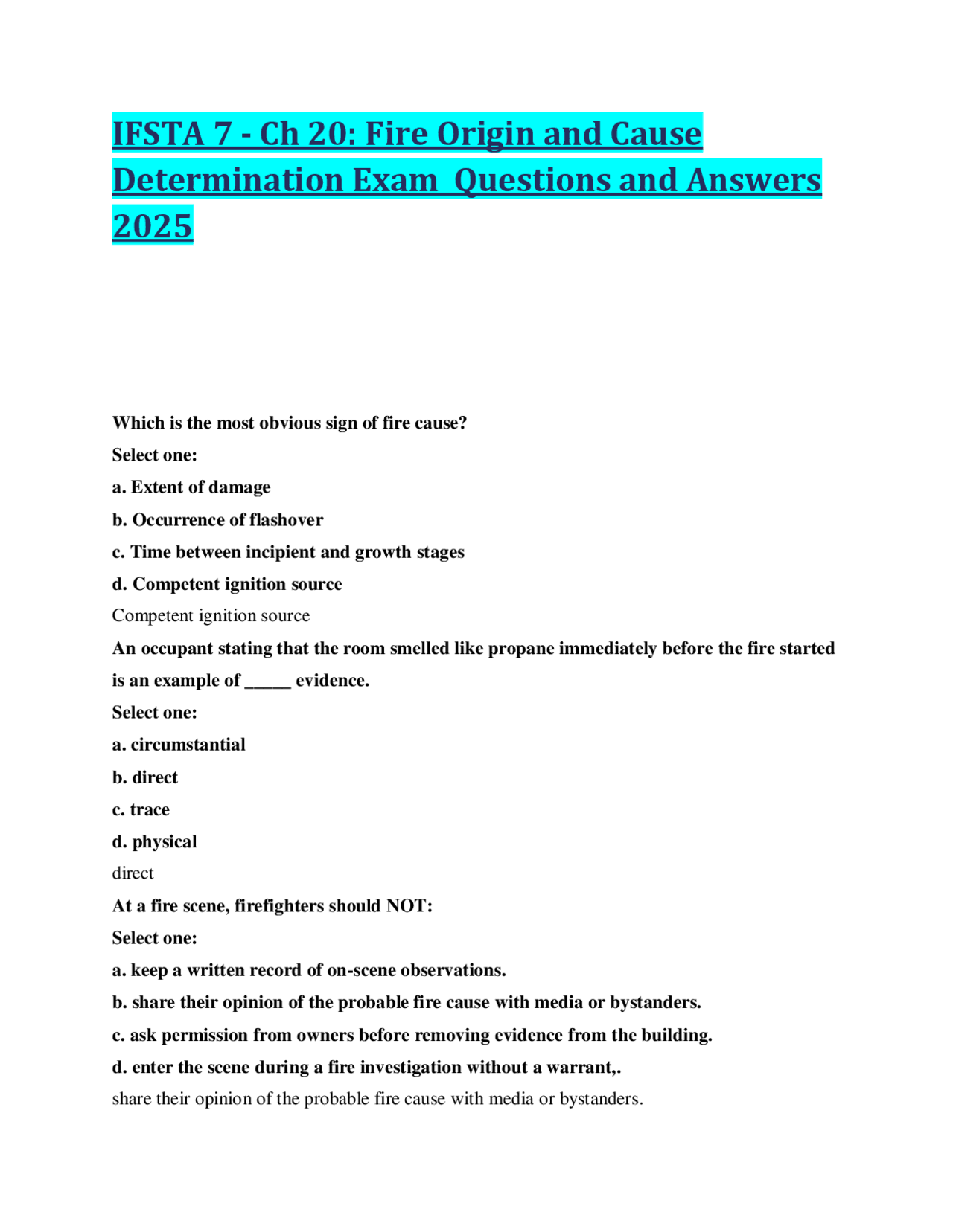 IFSTA 7 - Ch 20: Fire Origin and Cause Determination Exam Questions and ...