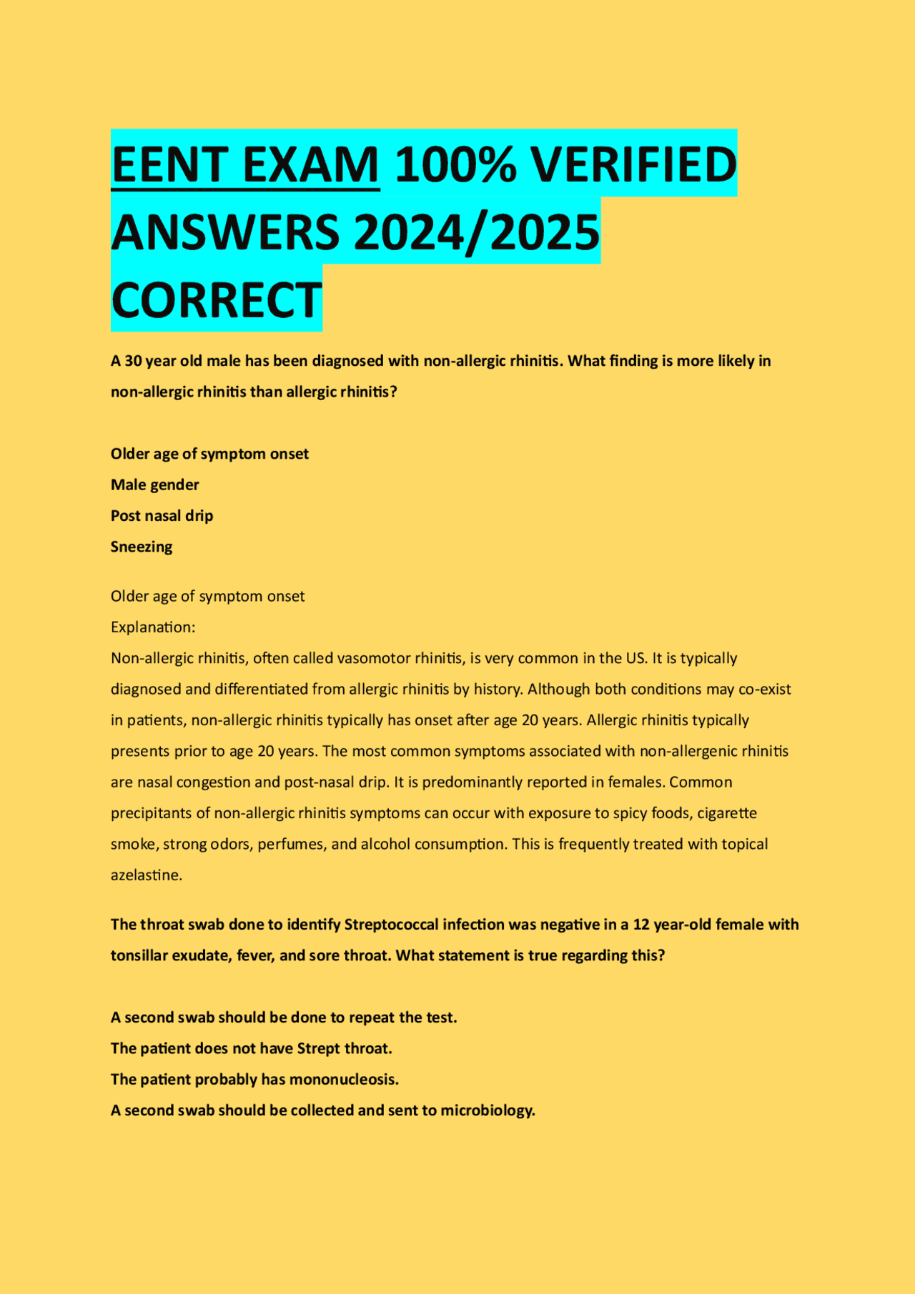 EENT EXAM 100% VERIFIED ANSWERS 2024/2025 CORRECT | Exams Health ...