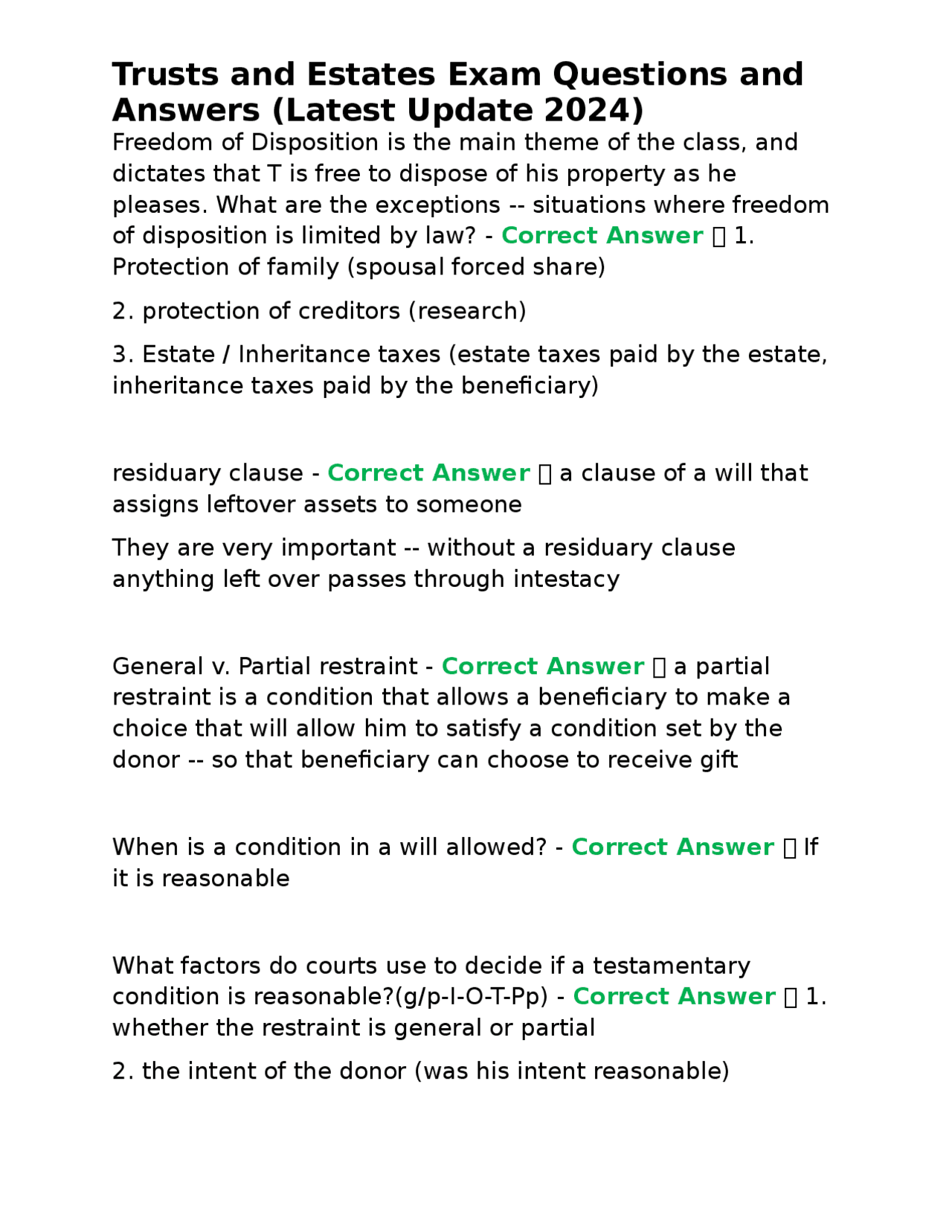Trusts and Estates Exam Questions and Answers (Latest Update 2024 ...