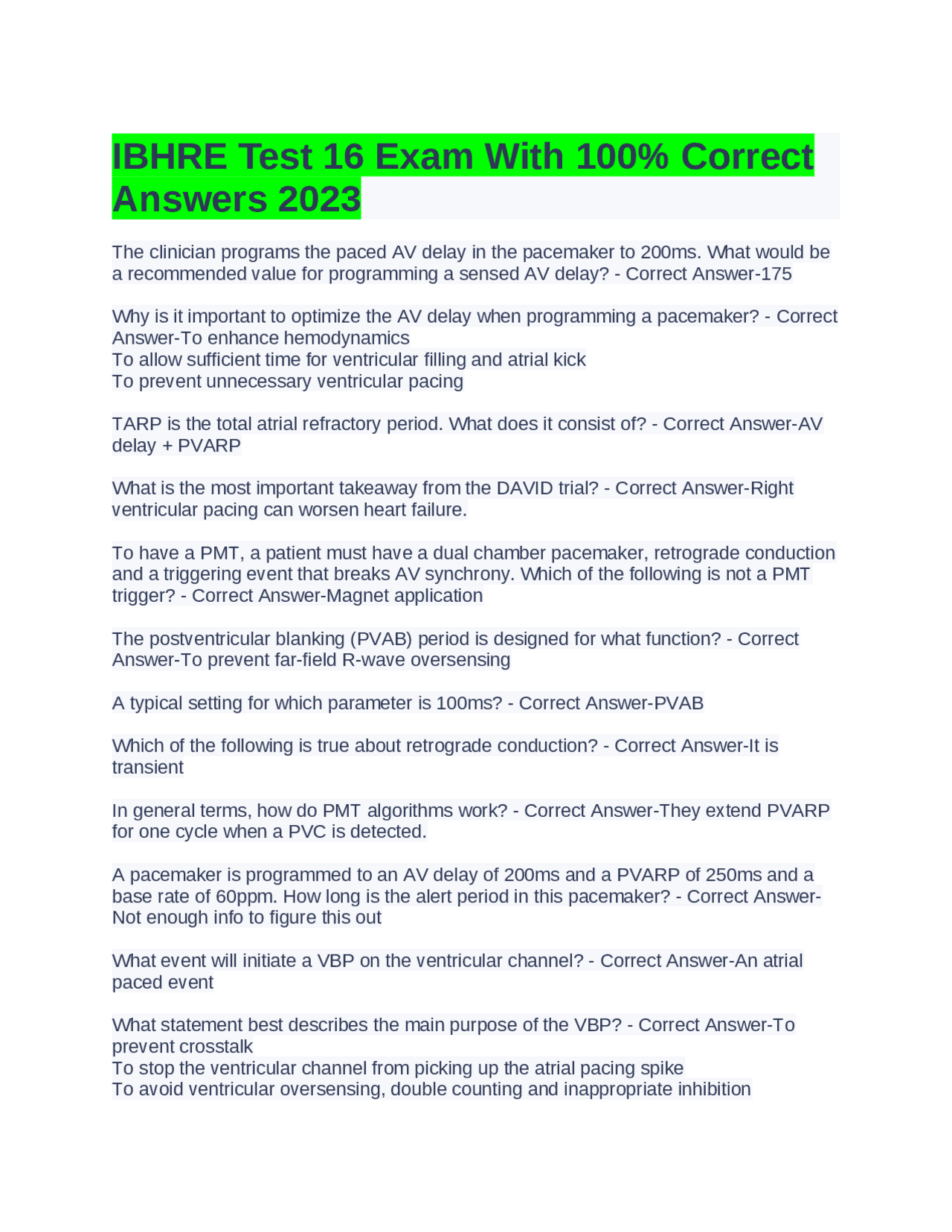 Pacemaker Programming and Troubleshooting | Exams Advanced Education | Docsity