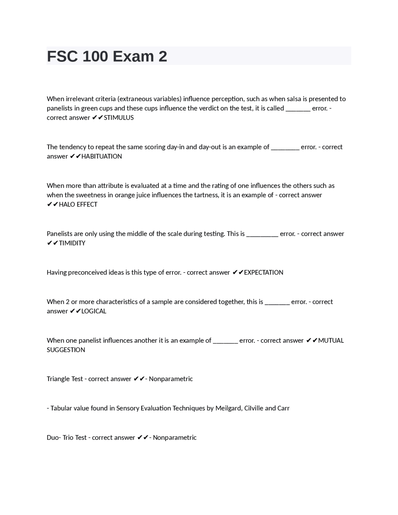 FSC 100 Exam 2 questions with 100% correct answers | Exams Nursing ...